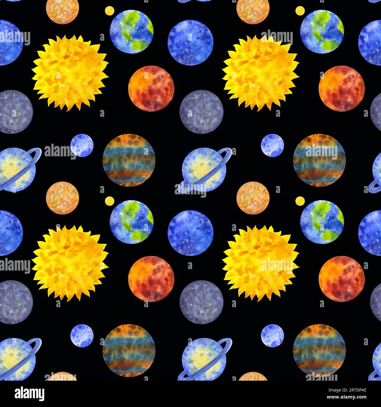 Seamless pattern planets solar system. Mercury Venus Earth Mars Jupiter ...