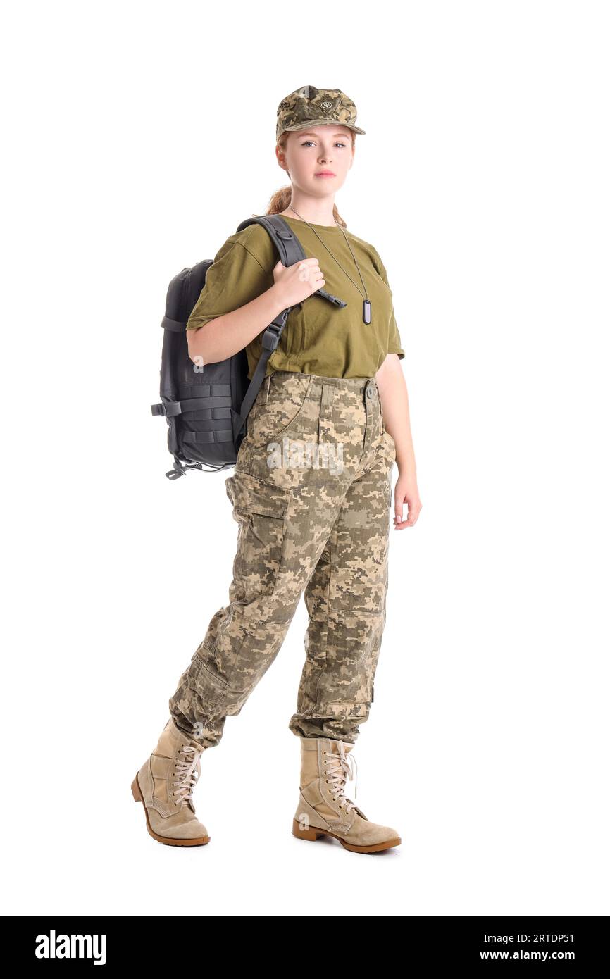 Young female soldier isolated on white Stock Photo - Alamy