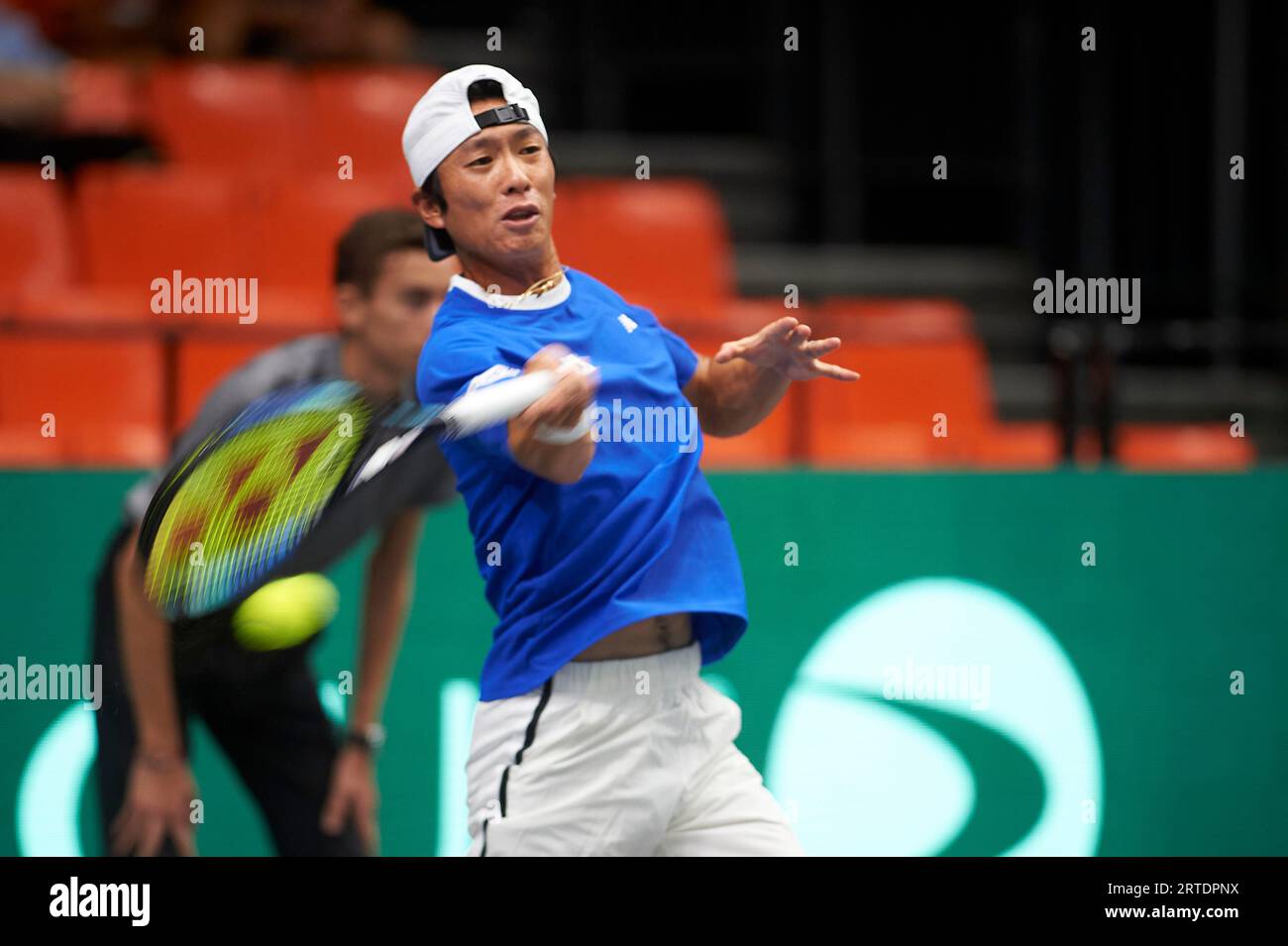 Hong Seong Chan (KOR) in action during the DAVIS CUP by Rakuten at The ...