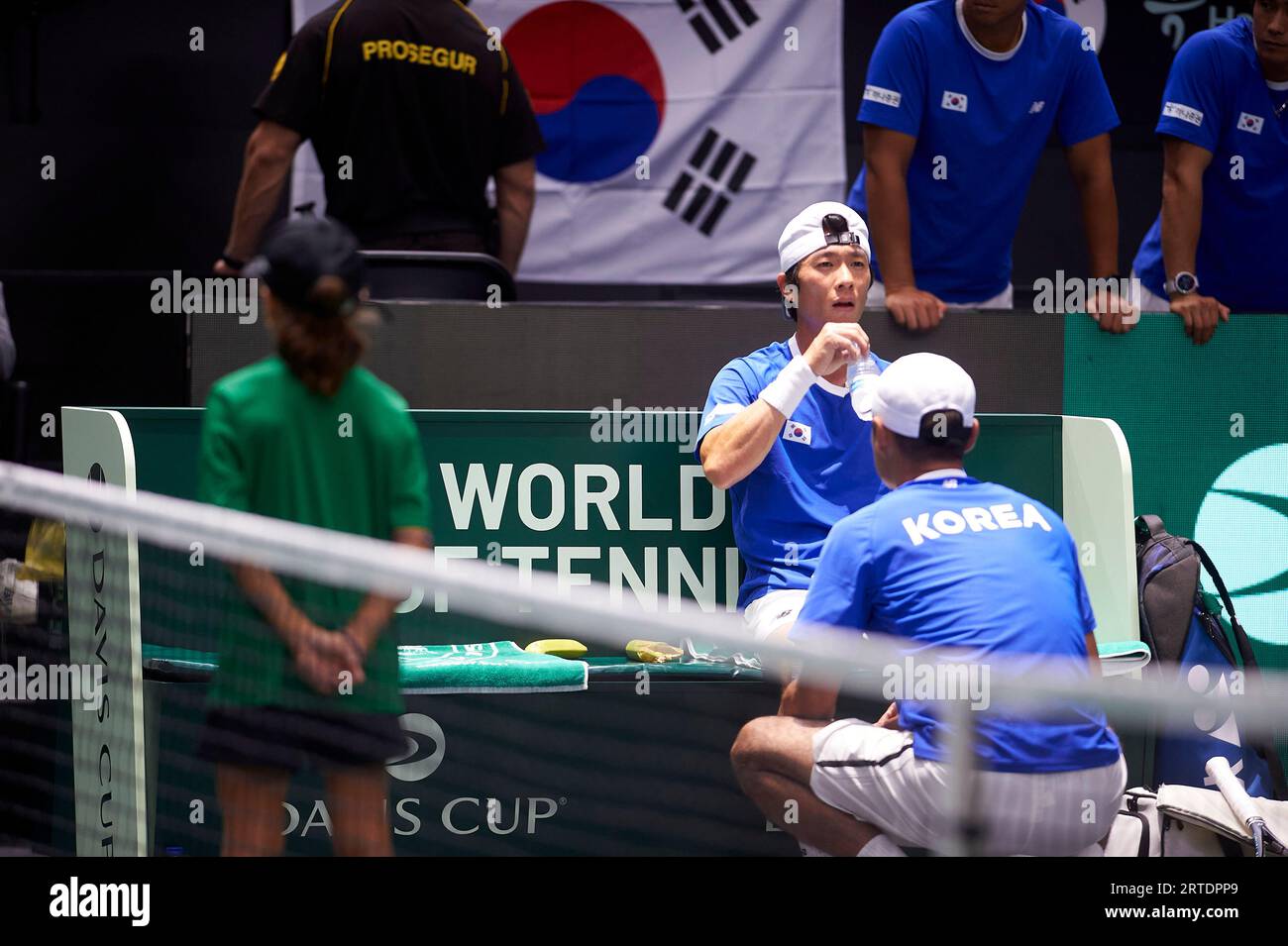 Hong Seong Chan (KOR) in action during the DAVIS CUP by Rakuten at The ...