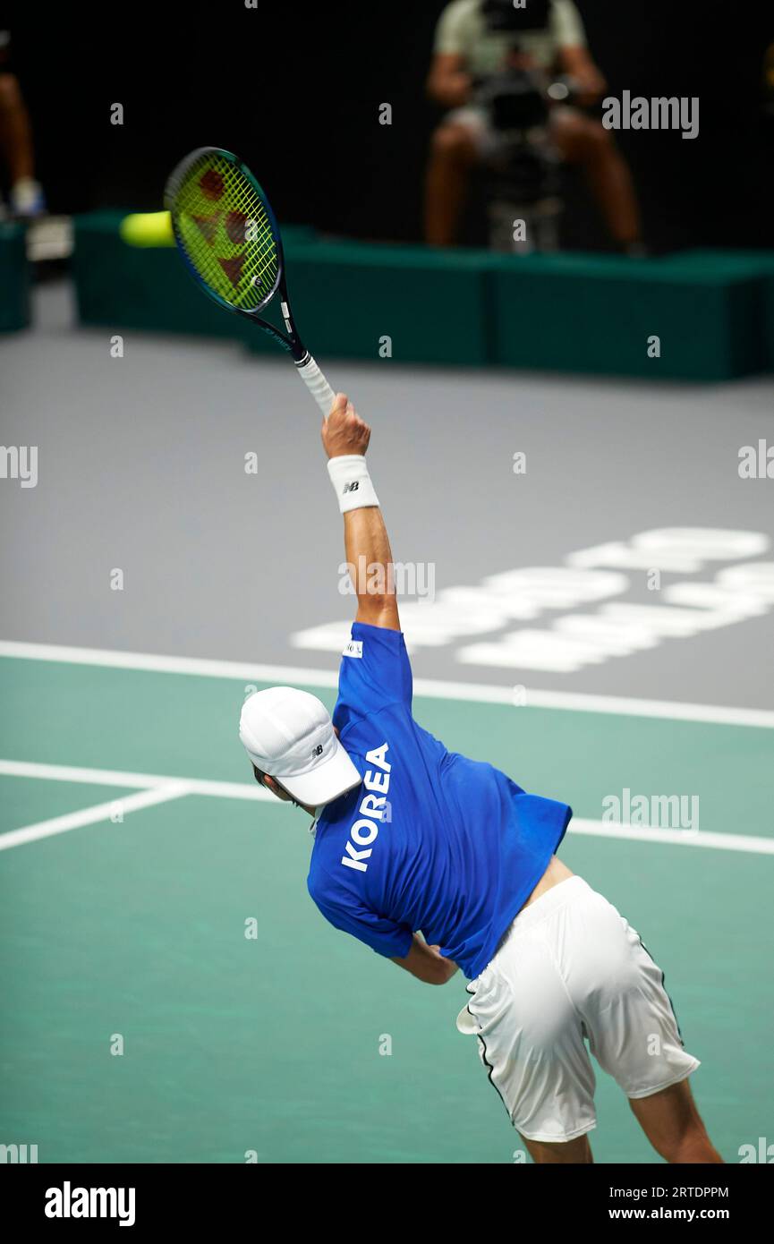 Hong Seong Chan (KOR) in action during the DAVIS CUP by Rakuten at The ...