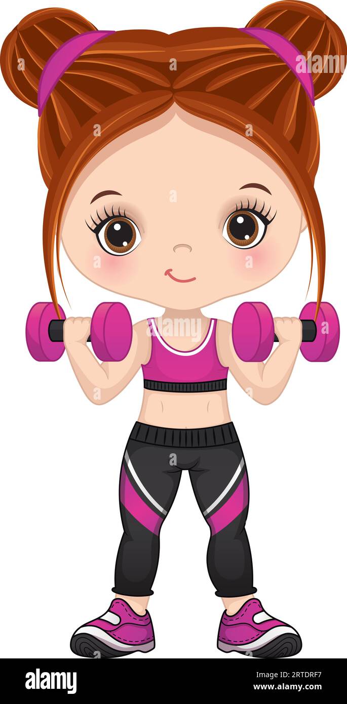 Vector Cartoon Little Girl Doing Workout Stock Vector Image & Art - Alamy