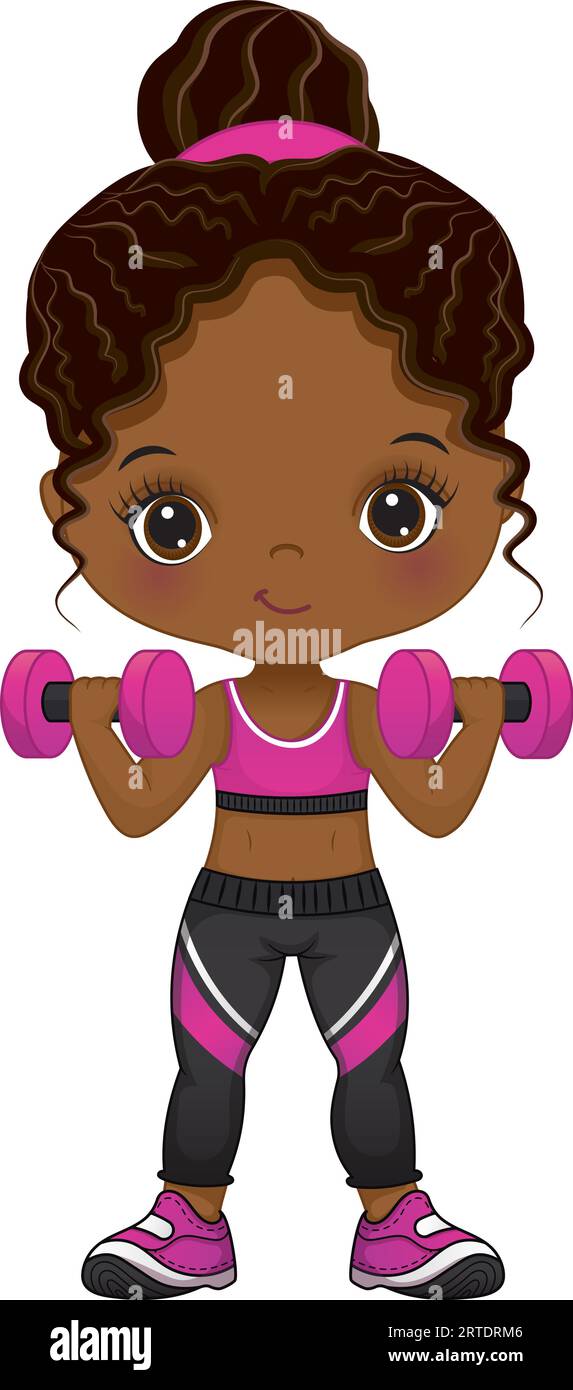 Vector Cartoon Little Black Girl Doing Workout Stock Vector Image & Art ...
