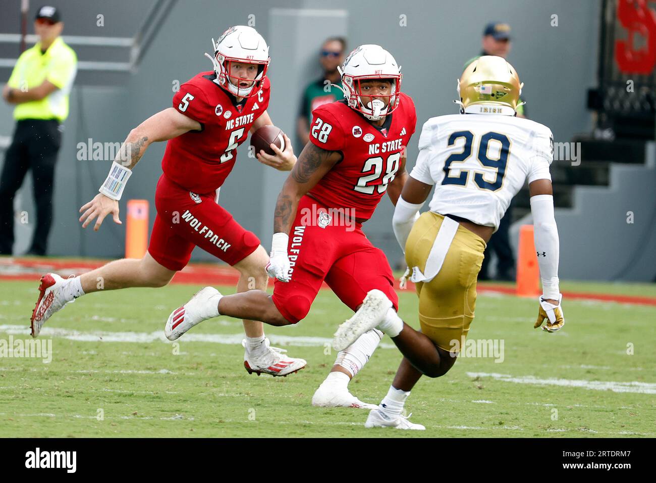 North Carolina State's Demarcus Jones II (28) looks to block Notre Dame ...
