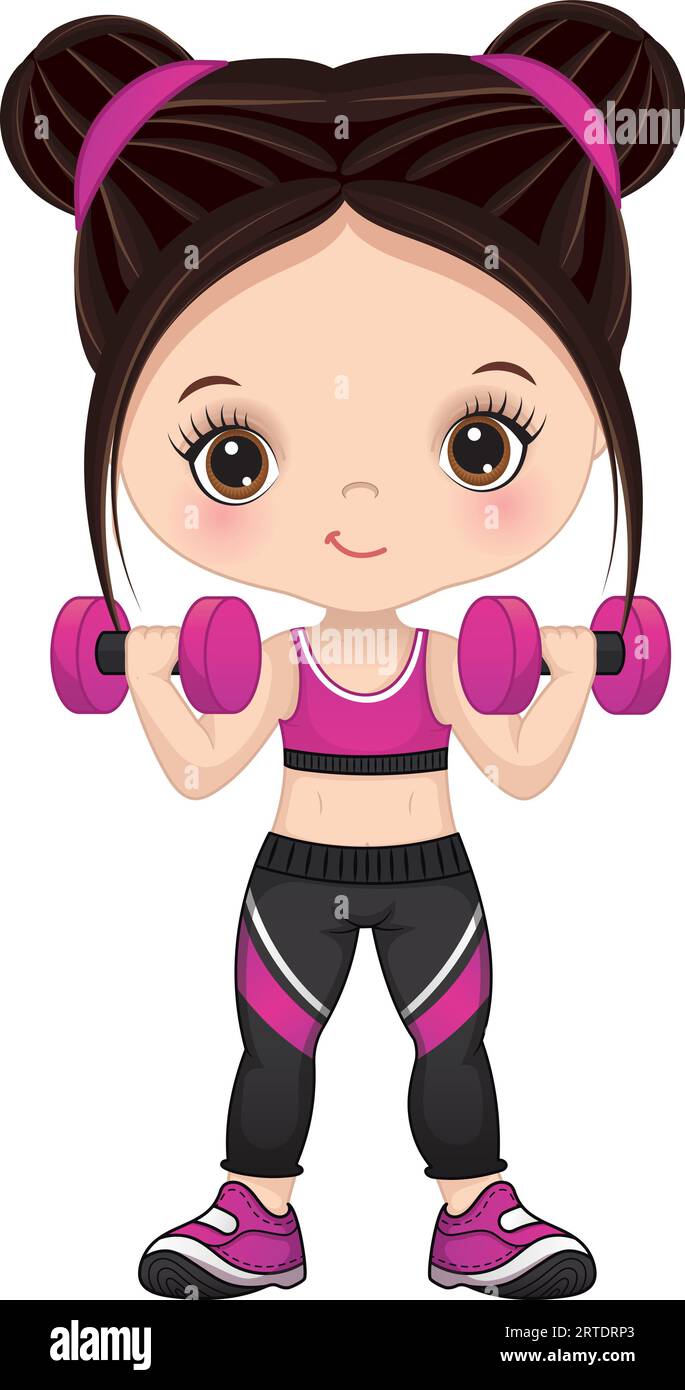 Vector Cartoon Little Girl Doing Workout Stock Vector Image & Art - Alamy