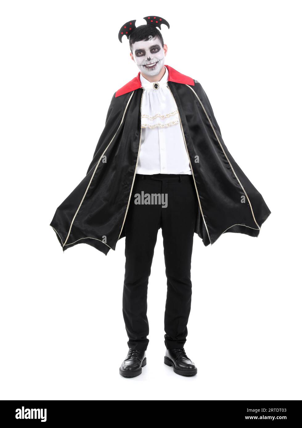 Young man dressed for Halloween as vampire on white background Stock ...