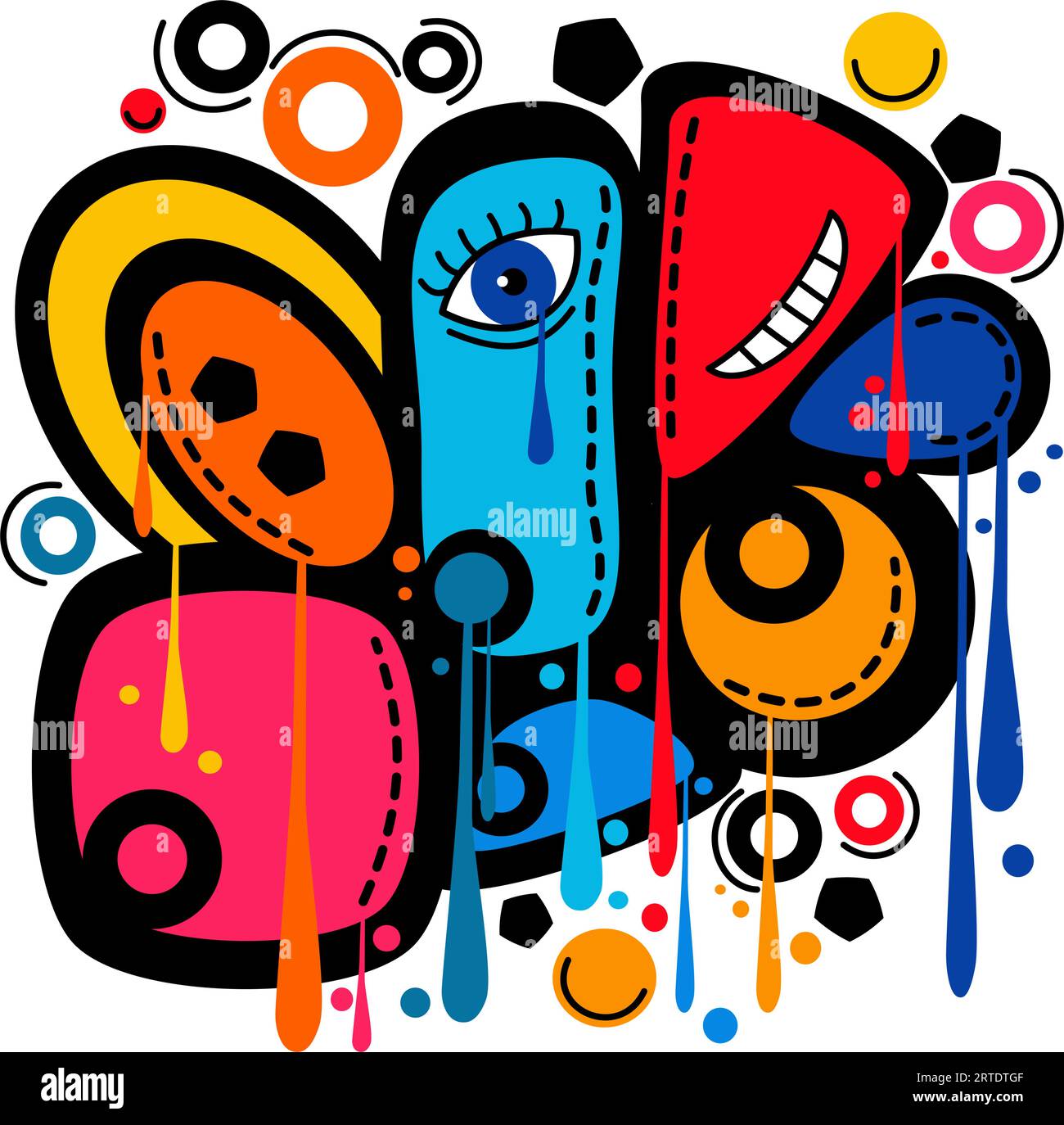 Abstract geometric doodles in pop art style vector illustration Stock ...