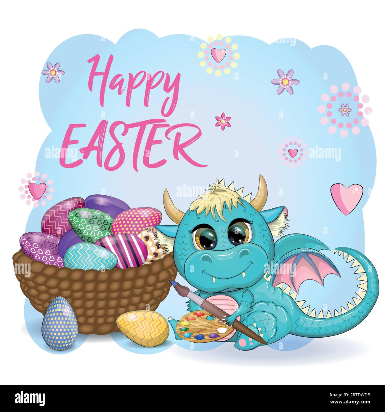Cute cartoon green baby dragon with an easter egg. Symbol of 2024 ...
