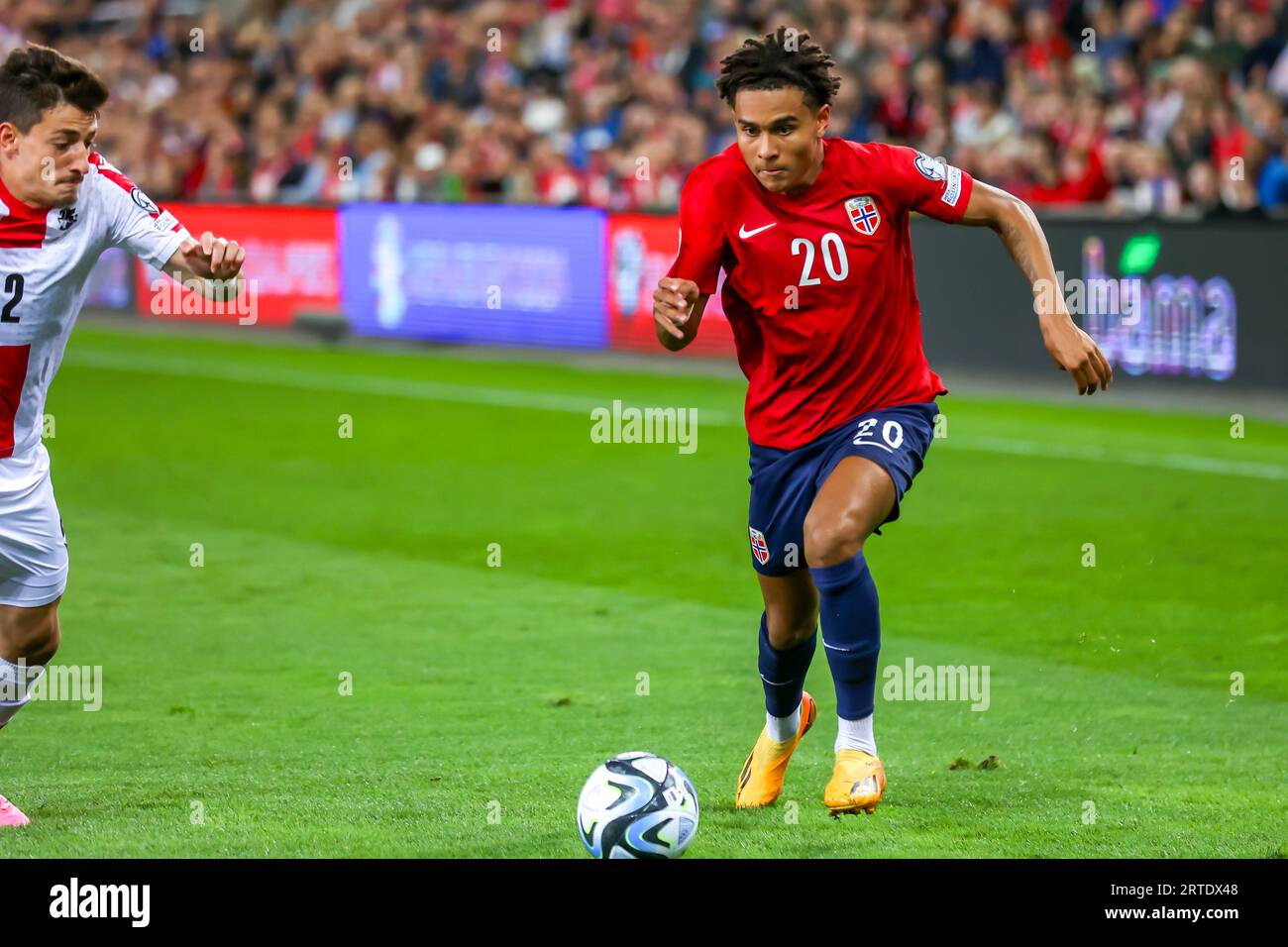 Oslo, Norway, 12th September 2023. Norway's Antonio Nusa on the ball in ...