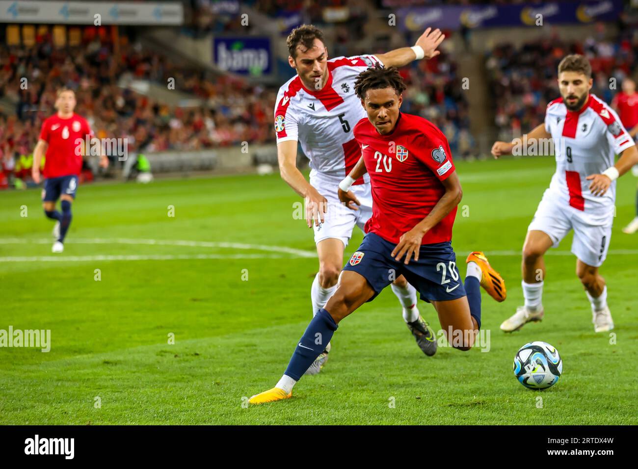 Oslo, Norway, 12th September 2023. Norway's Antonio Nusa on the ball in ...