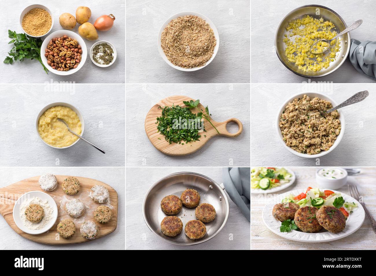 Cooking instructions for vegan nut patties, collage, step by step ...