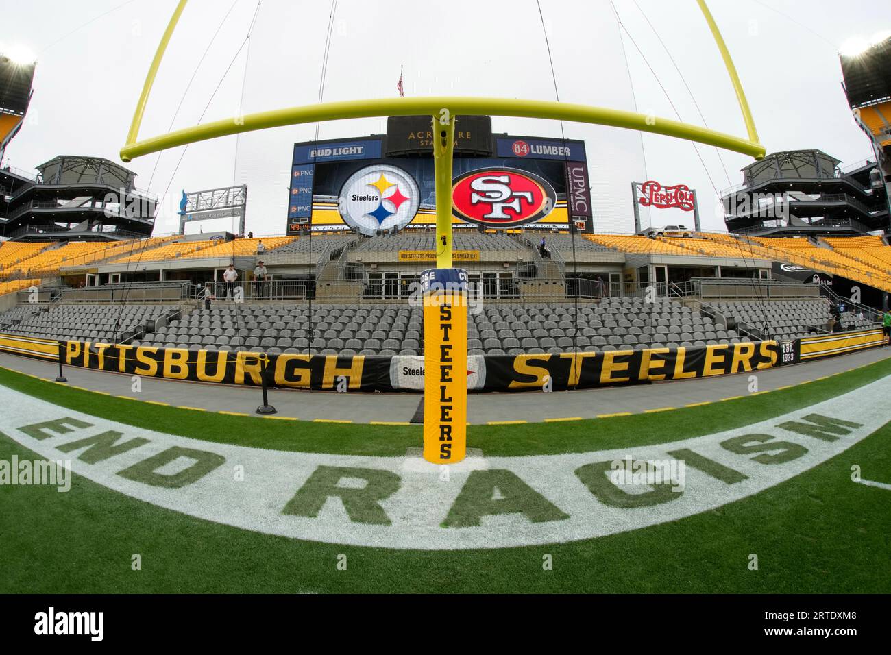 This is End Racism painted in the end zone at Acrisure Stadium before ...