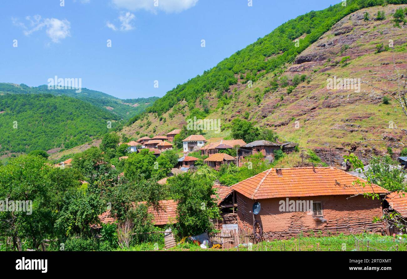 Captivating view of rustic rooftops in an ancient mountain village ...