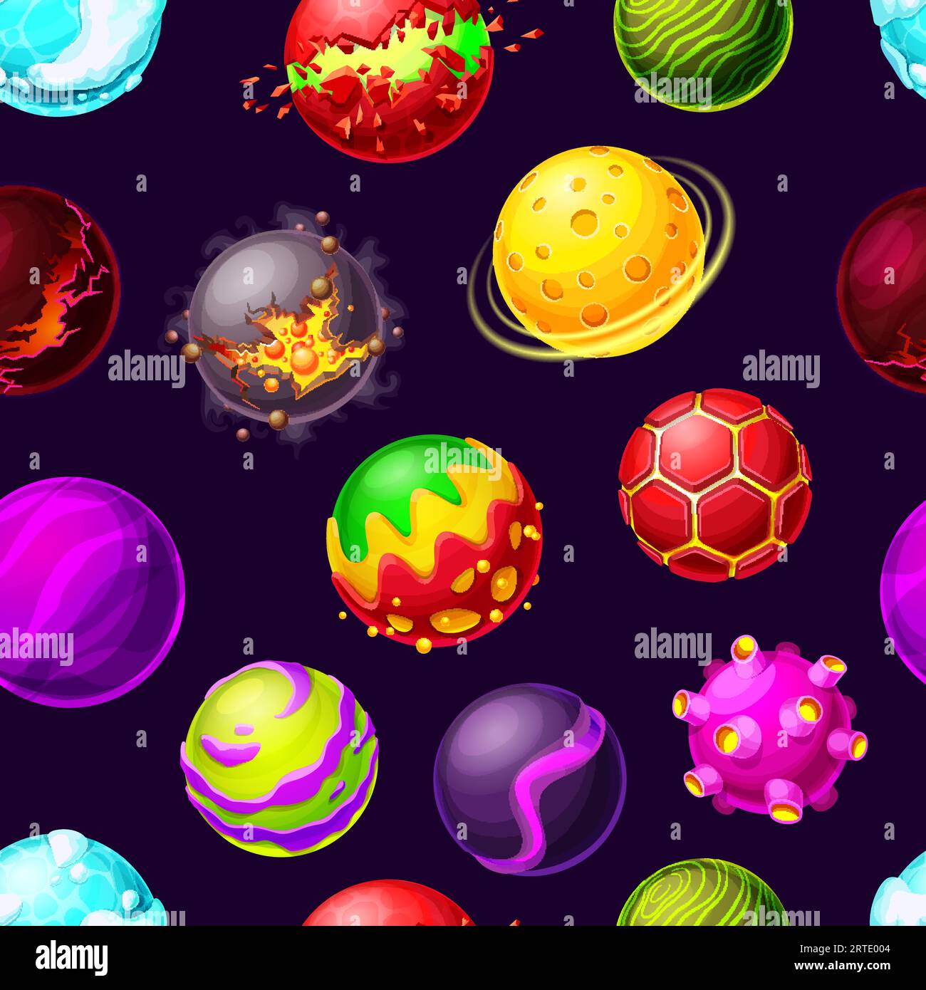 Cartoon galaxy planets and space stars seamless pattern. Vector ...
