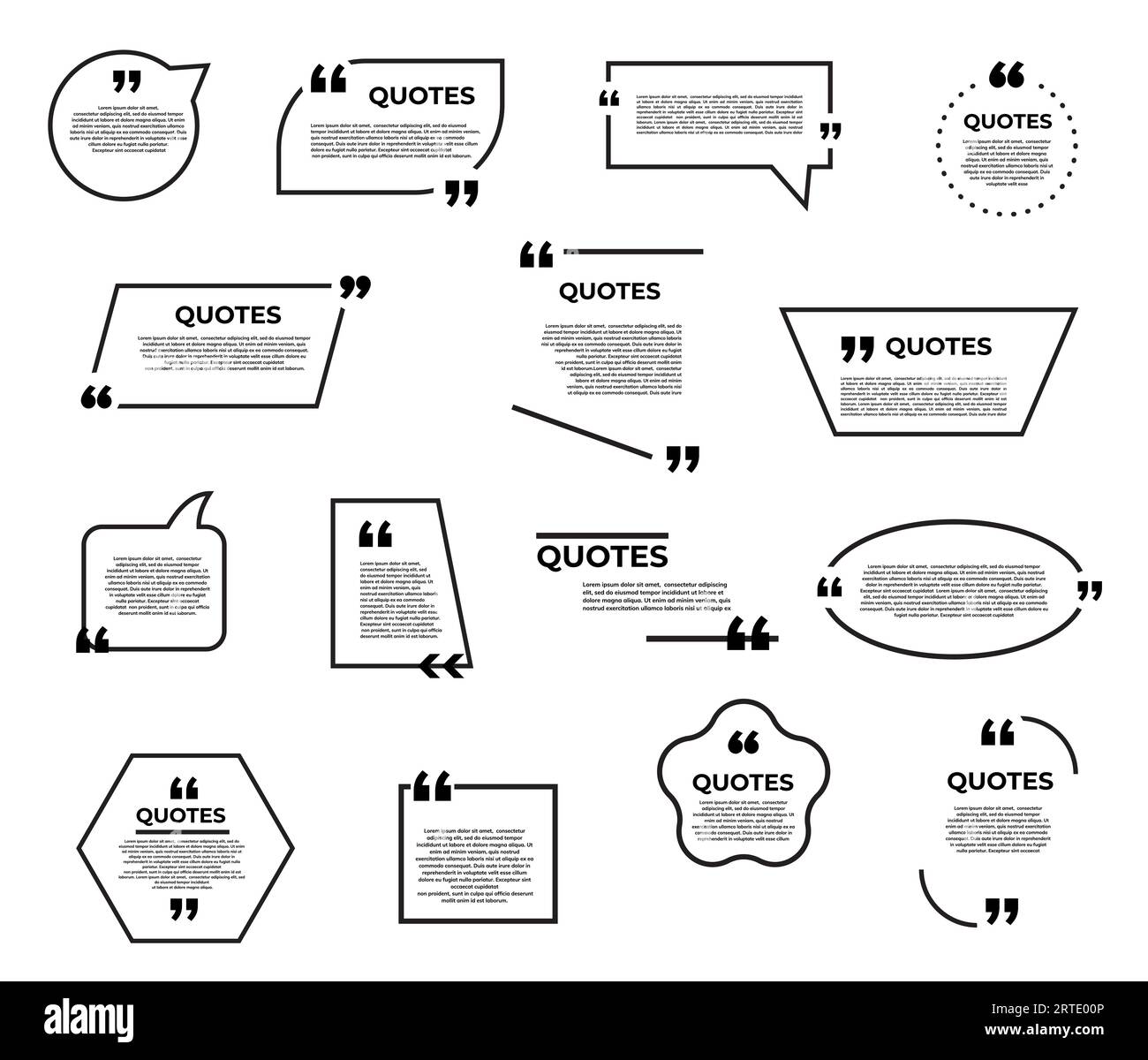 Quote bubble and box, chat, message, comment quote icons. Vector speech ...