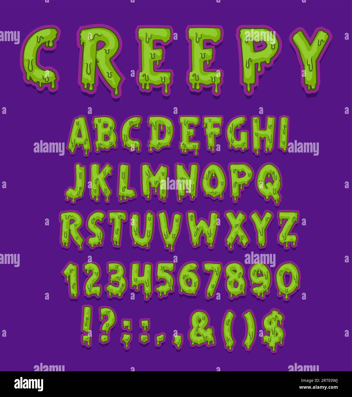 Creepy Halloween font of vector green slime type with capital letters ...