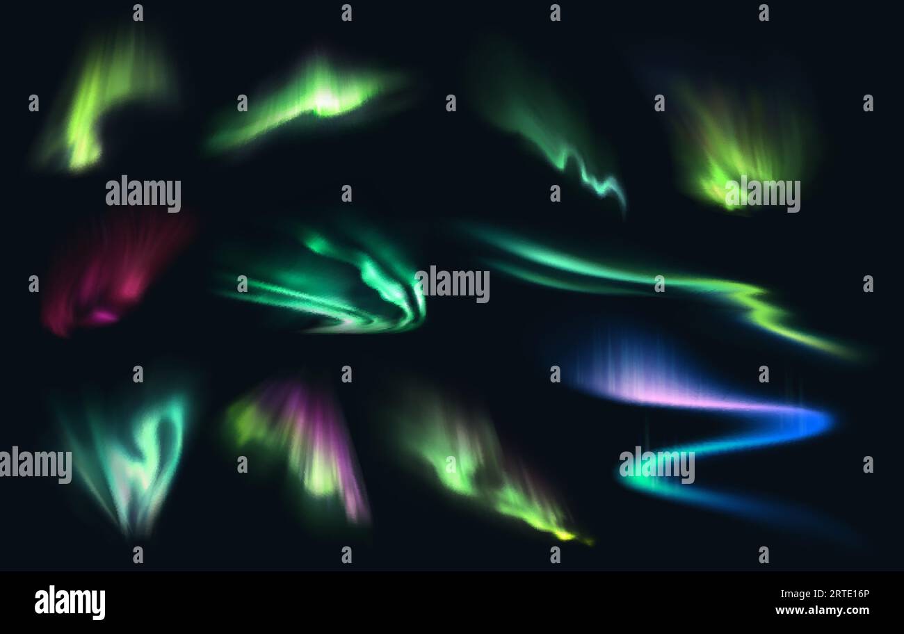 Aurora northern, polar and southern lights realistic vector on night ...