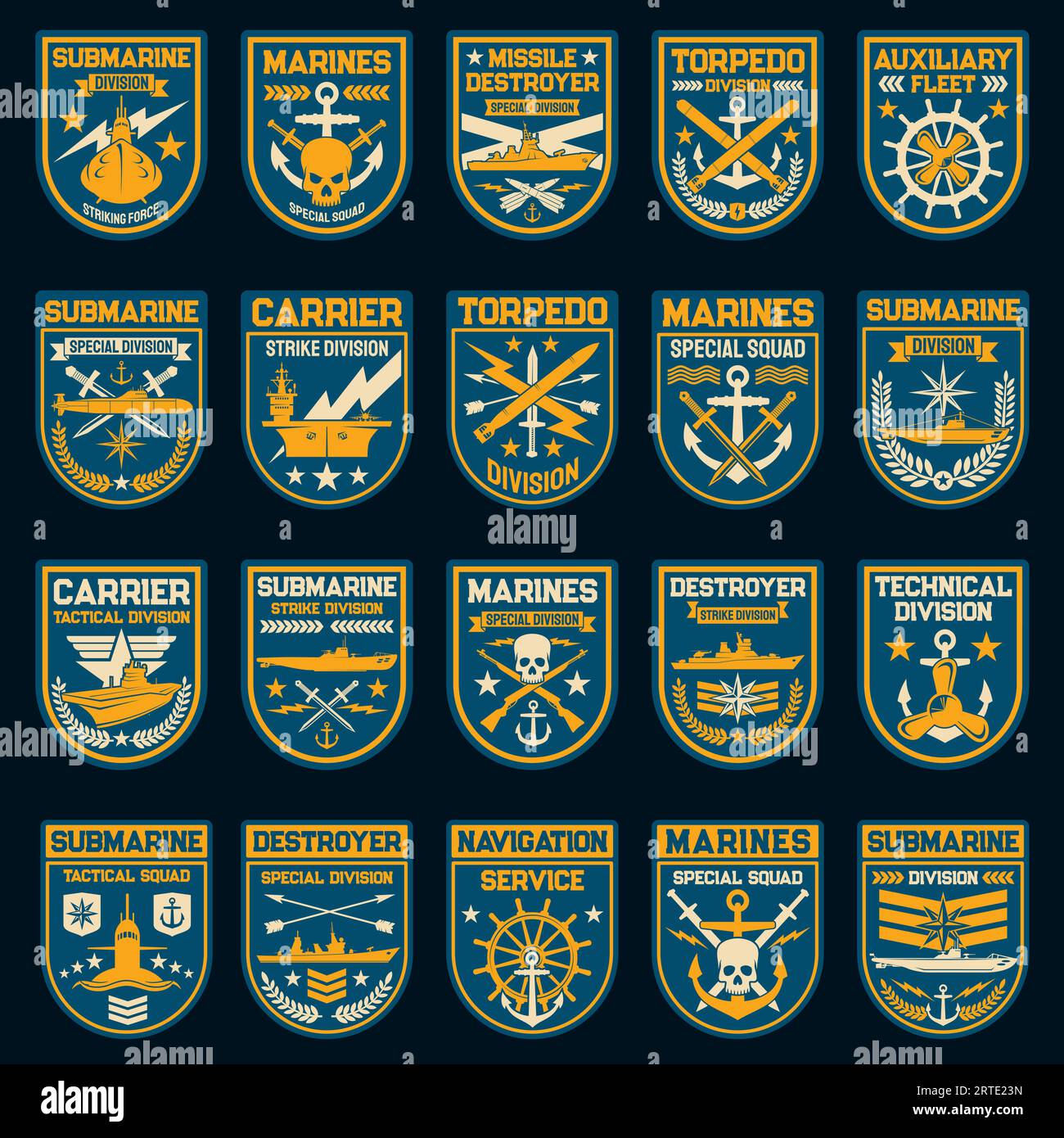 Navy or naval force vector patches and badges. Nautical anchor ...