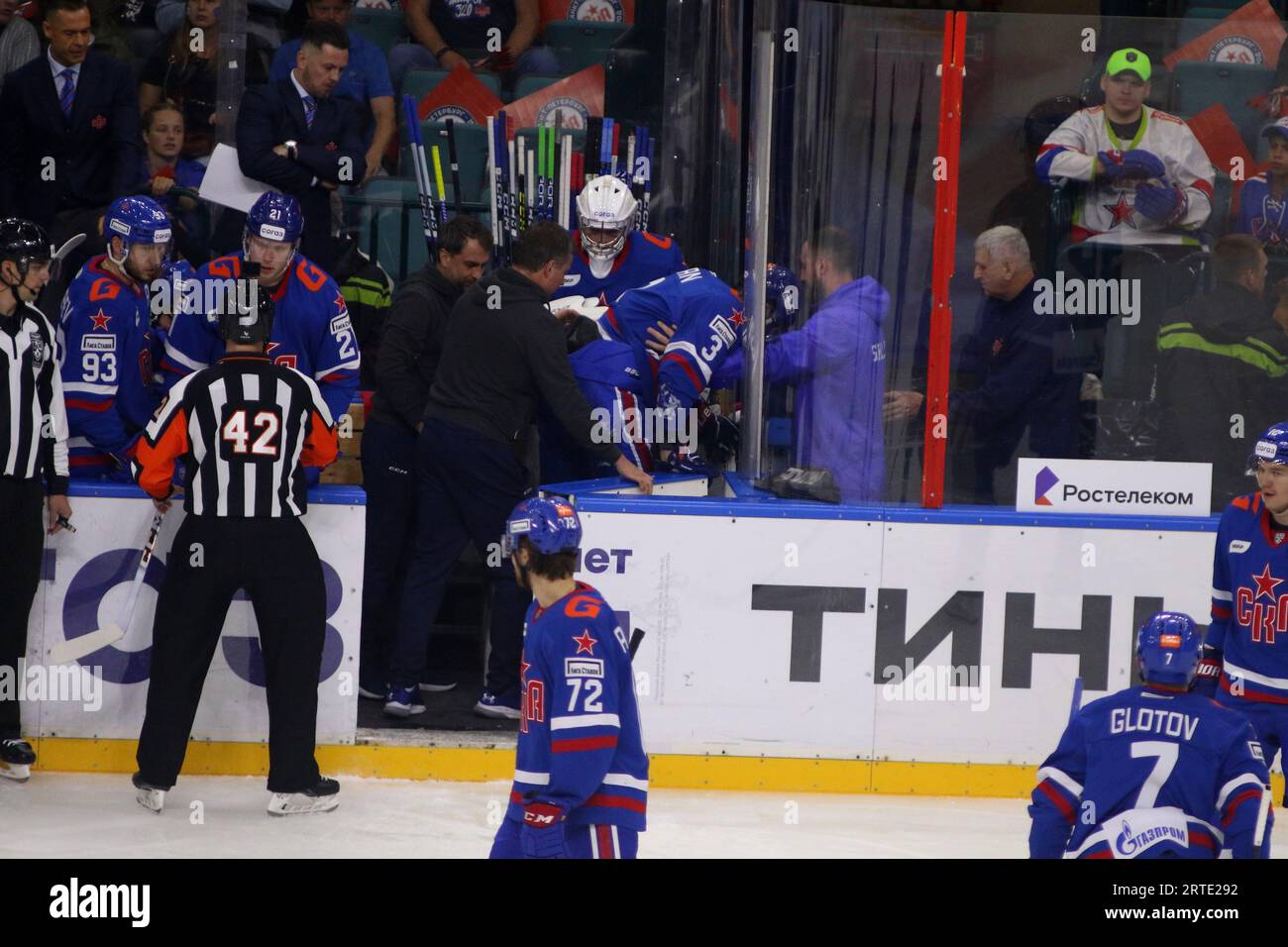 SKA Hockey Club player, Andrey Pedan (3) seen in action during the ...