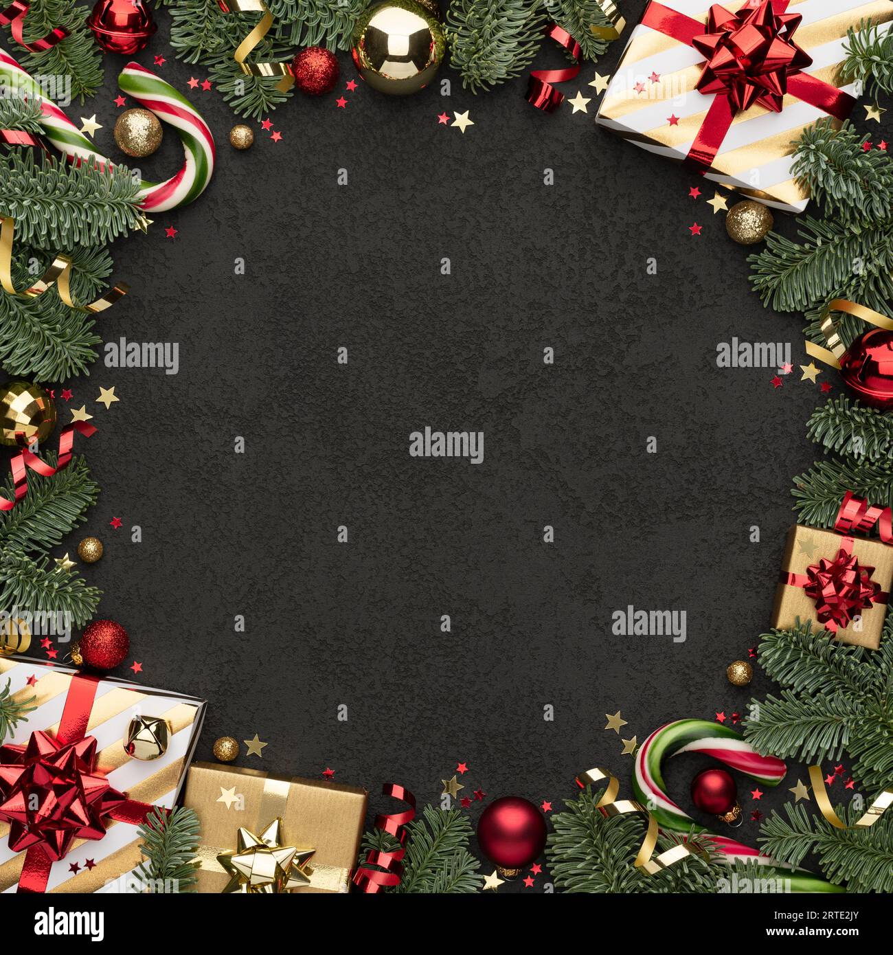 Black Christmas Background with Ornament Frame Stock Photo - Alamy
