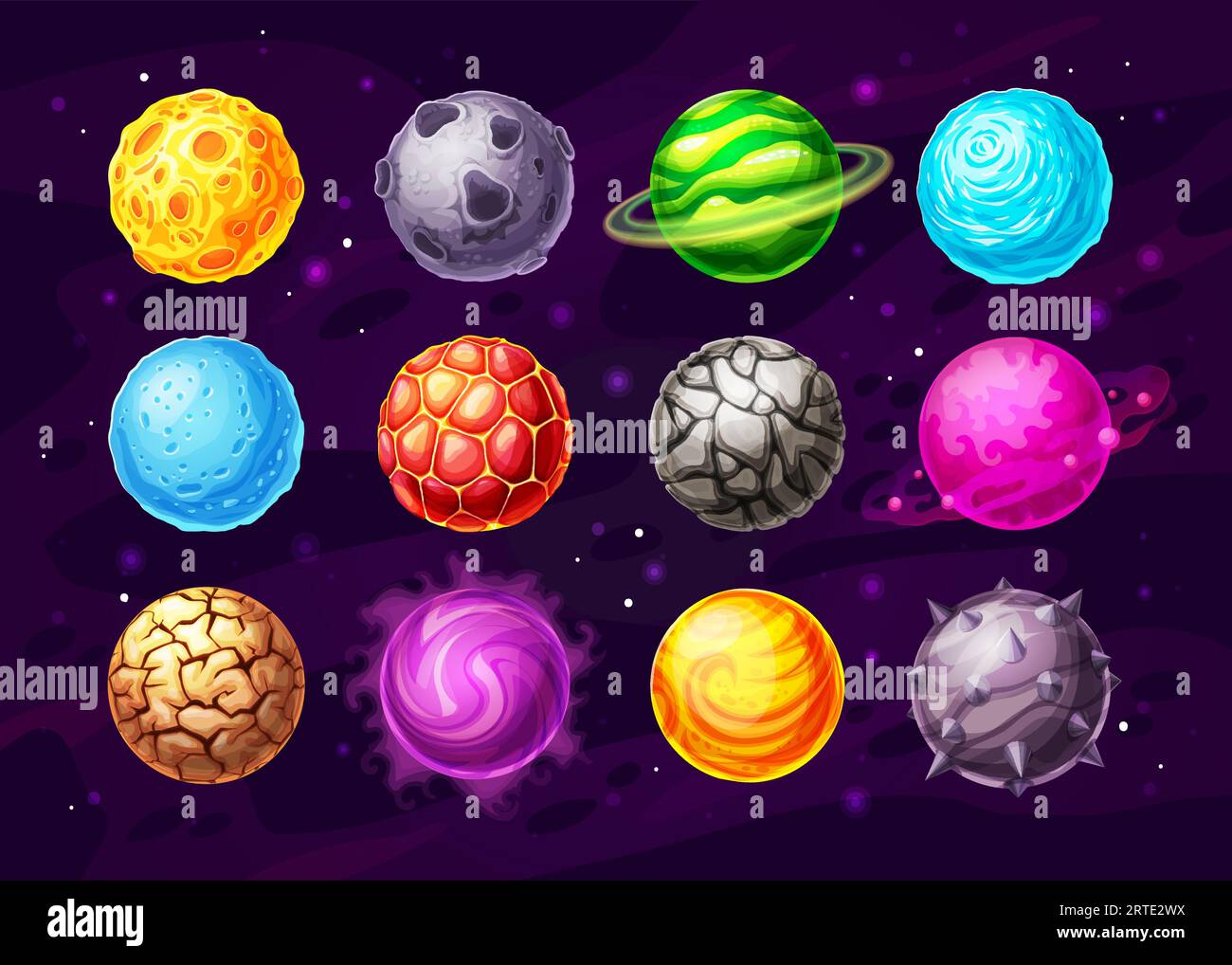 Alien space planets cartoon vector design of space game UI, user ...