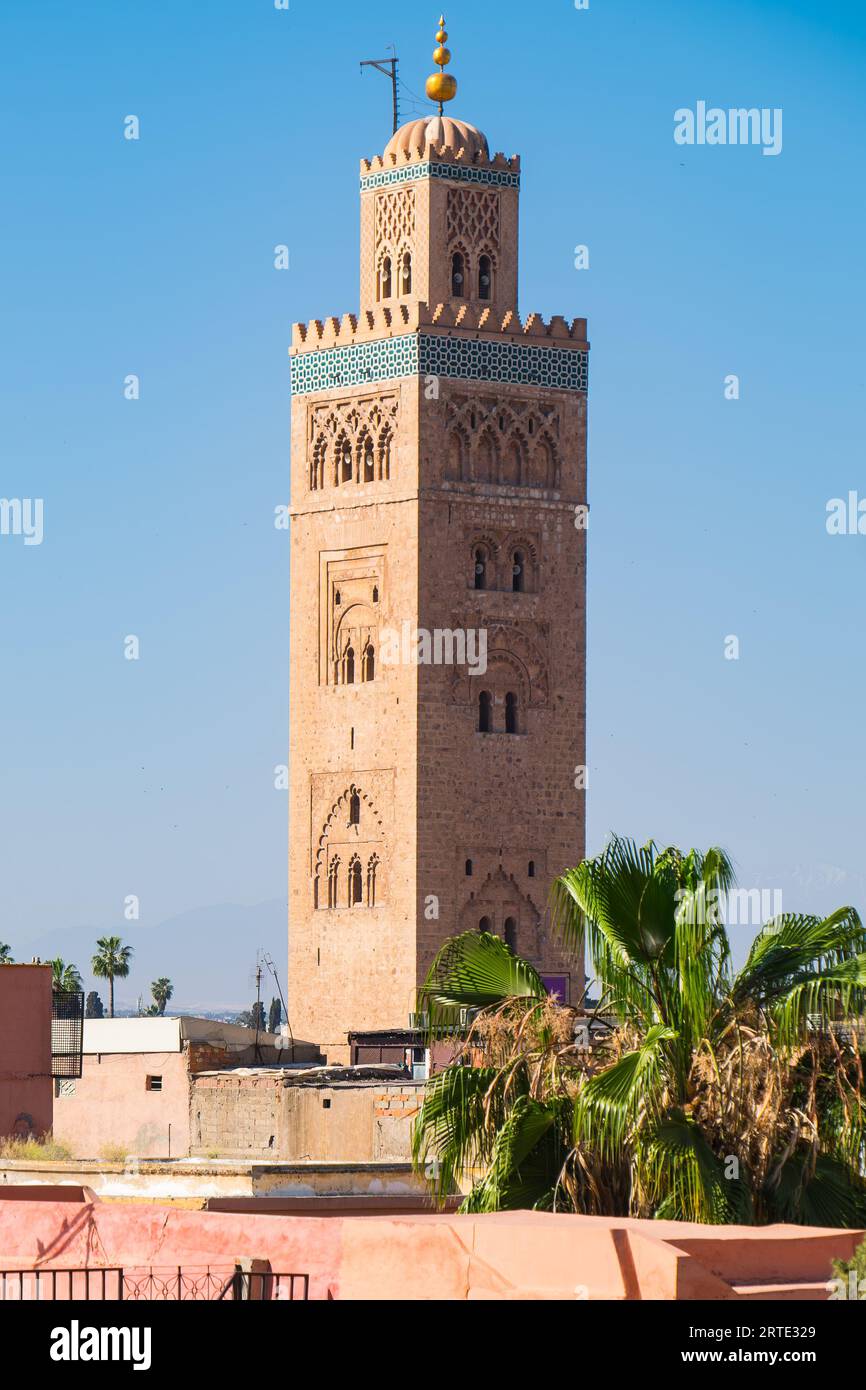North Africa, Morocco, Marrakech. Minaret of the Koutoubia Mosque ...