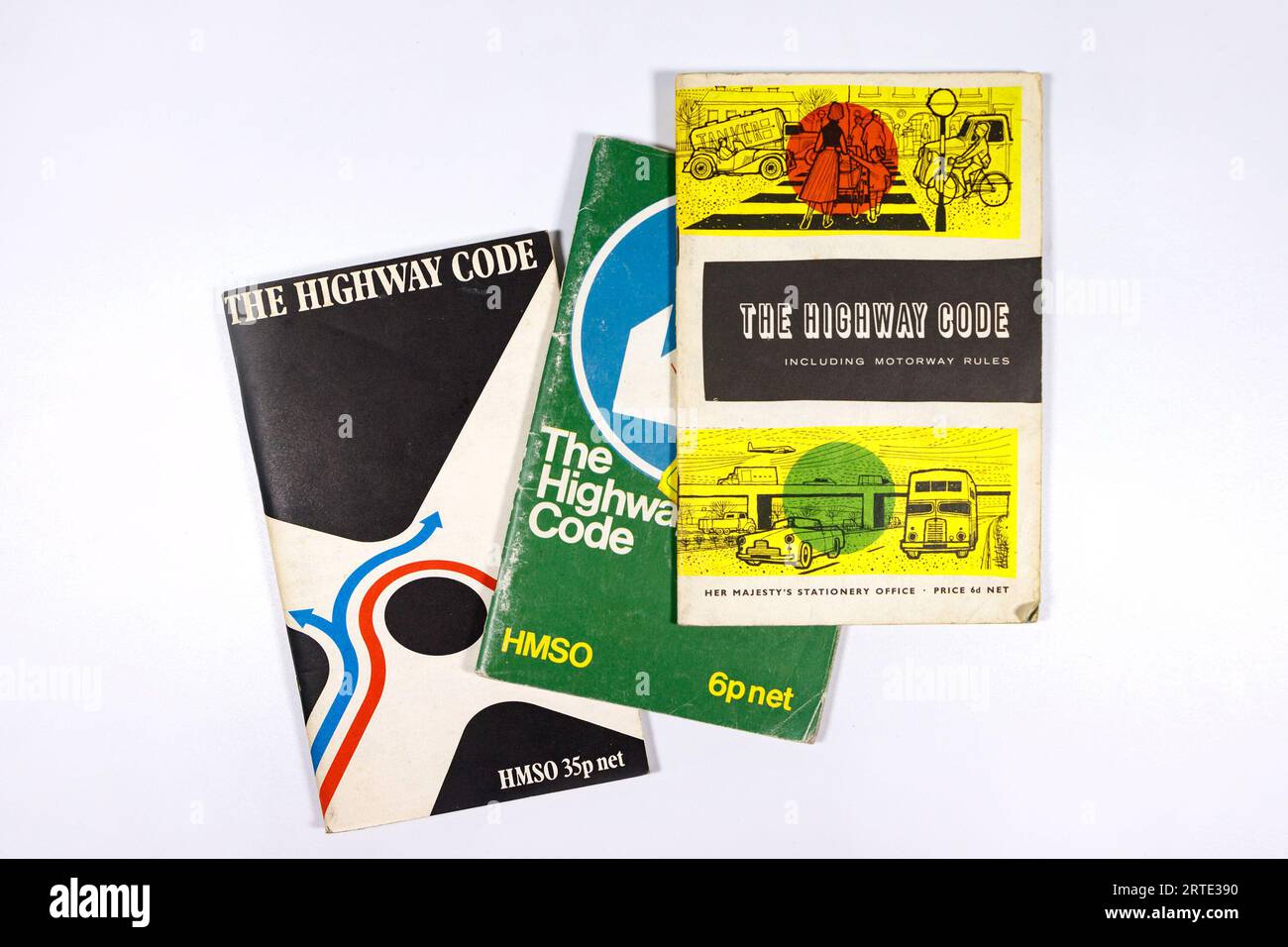 three vintage HMSO highway code booklets from 1960s and 1970s isolated ...