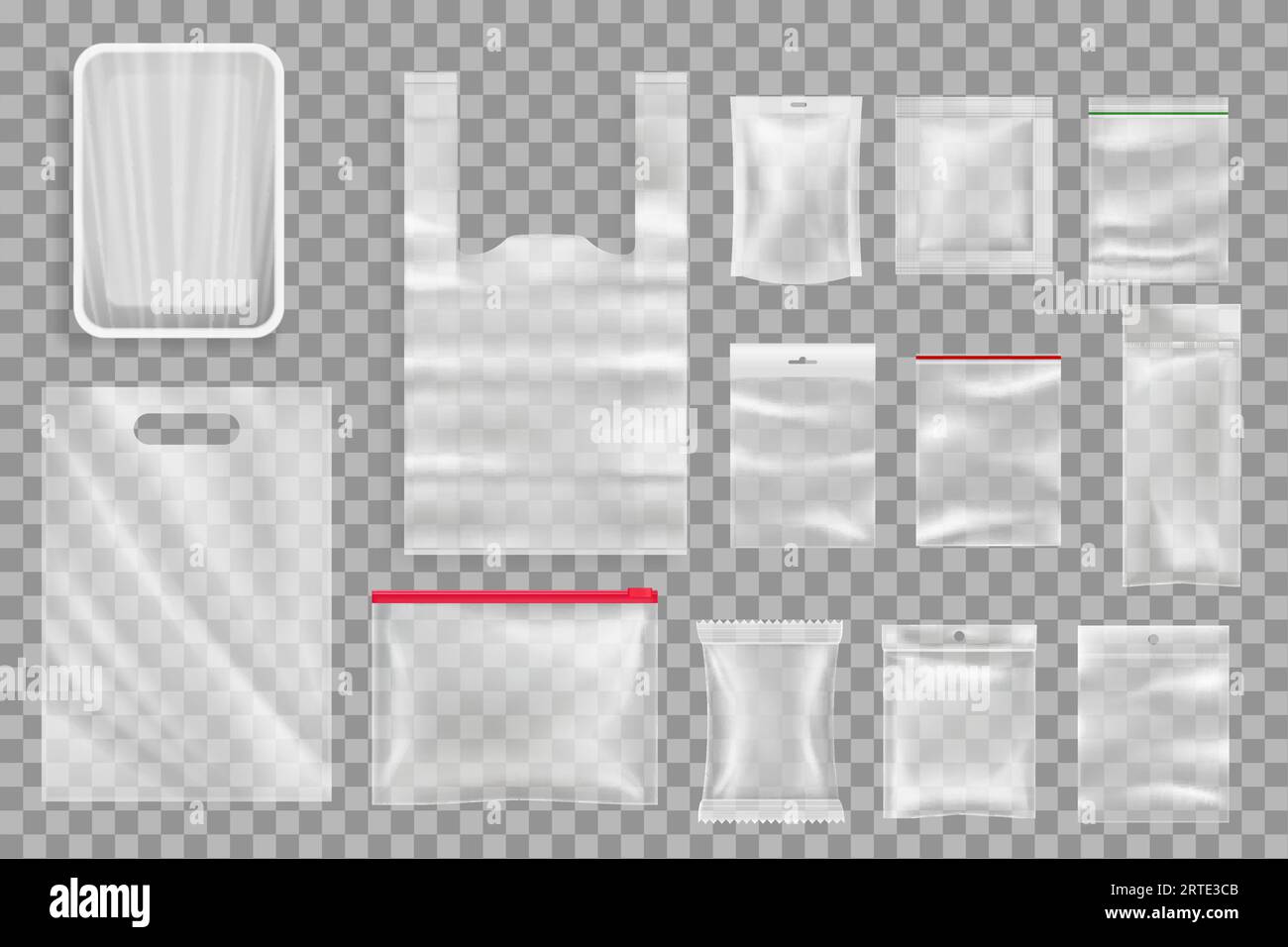 Food products plastic packaging mockups. Polyethylene tray with plastic ...