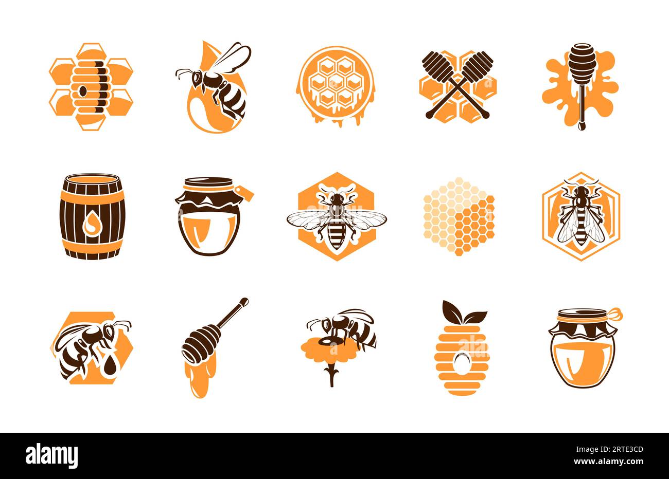 Beekeeping apiary icons, vector emblems with honey products and bees ...