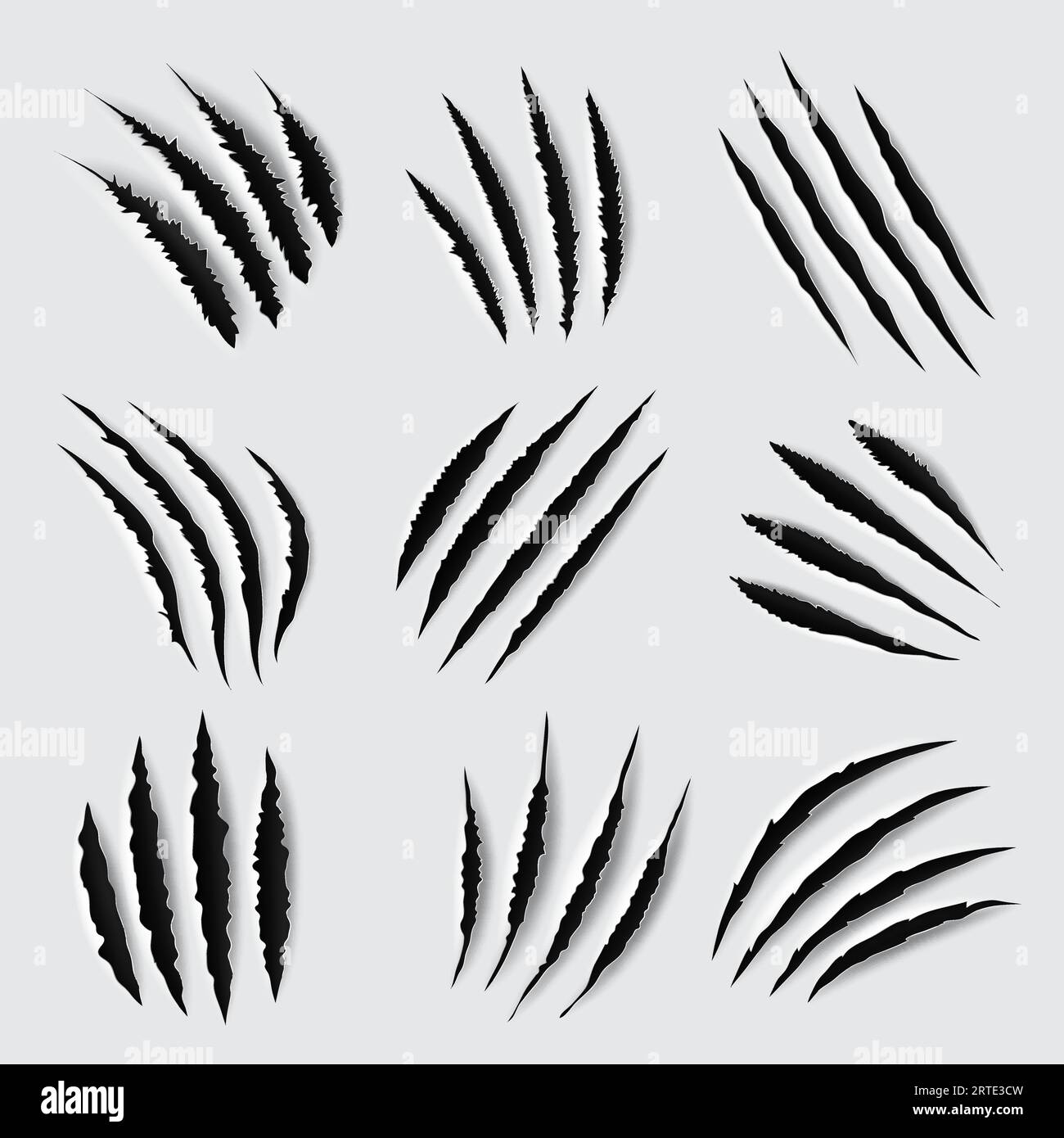 Claw scratches and marks vector design of animal paws torn traces ...