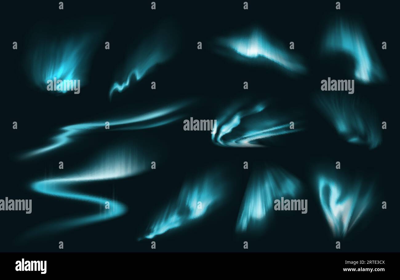 Blue northern polar lights glow. Vector arctic aurora borealis, natural ...