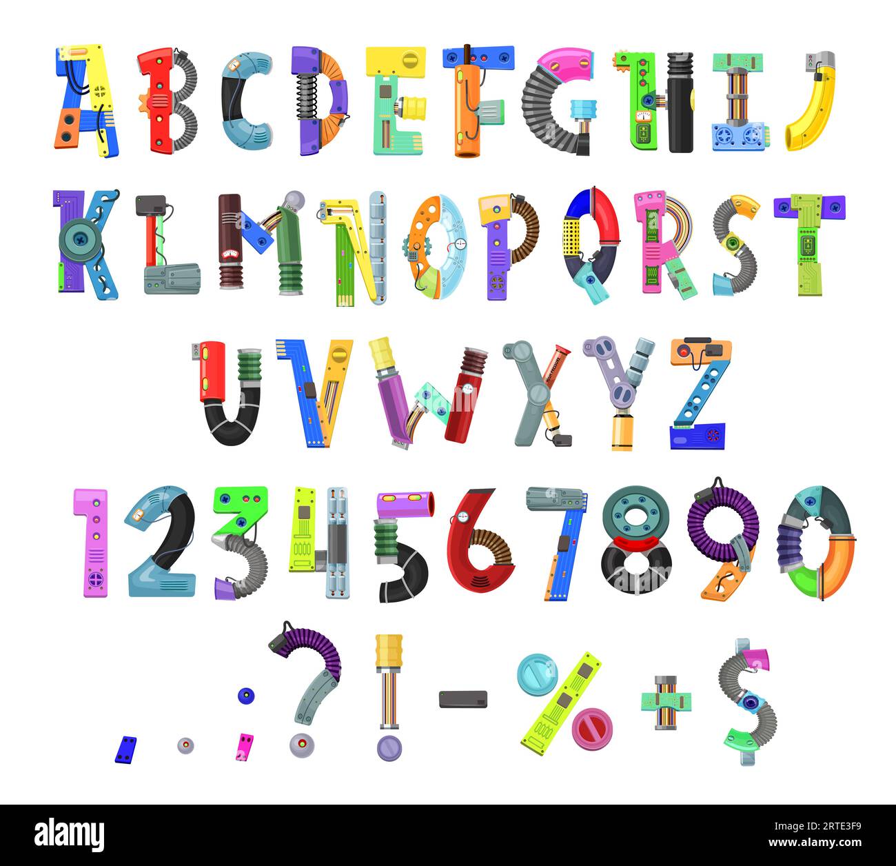 Kids robot alphabet, font or type, vector letters, digits and ...