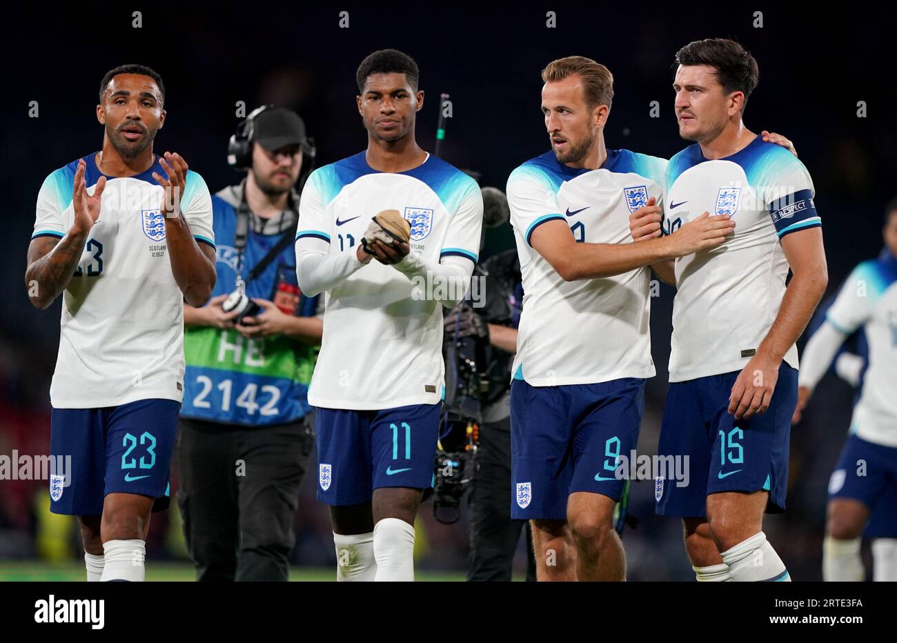 England’s Callum Wilson, Marcus Rashford, Harry Kane and Harry Maguire ...