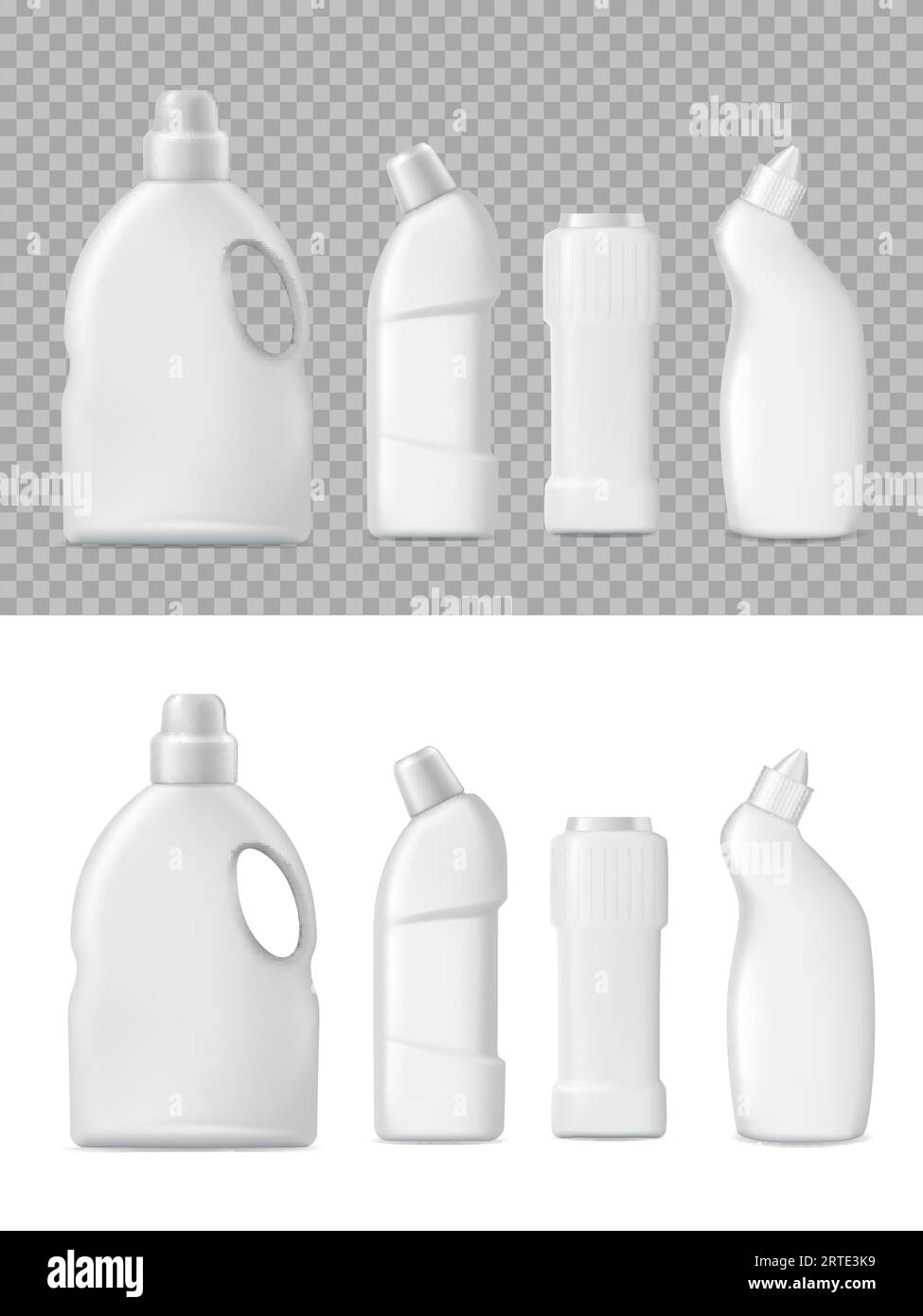 Detergent and cleanser bottles packaging 3d vector mockup. Realistic ...