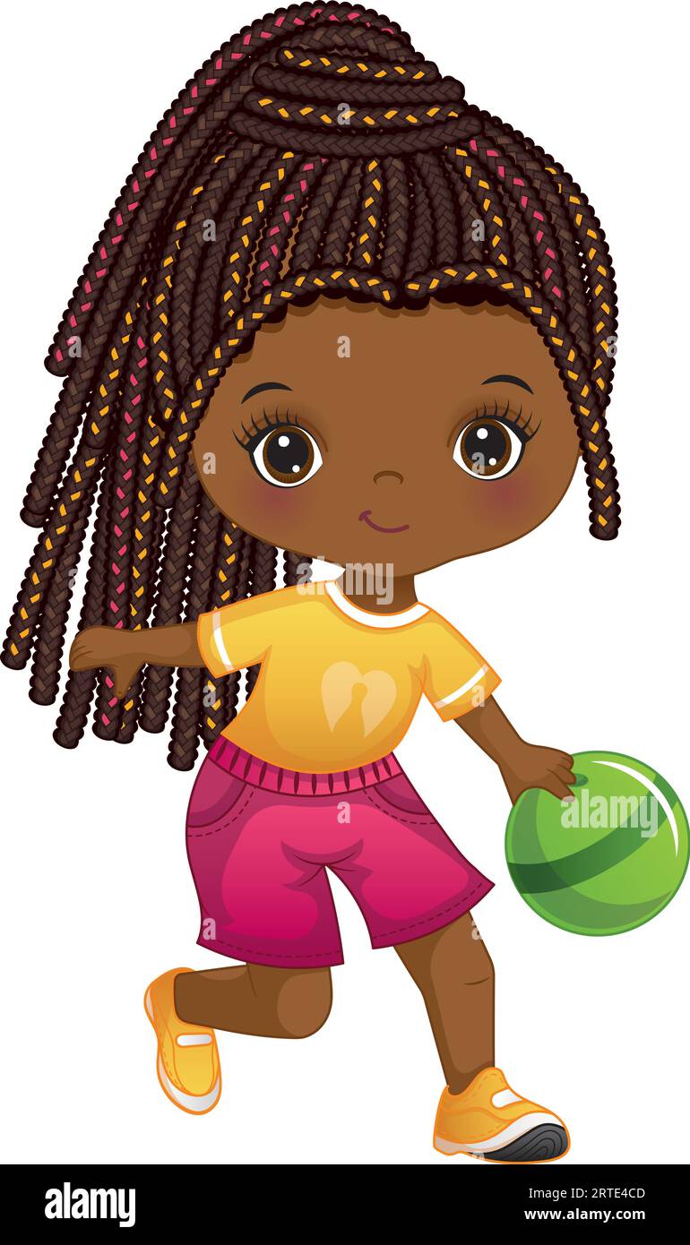 Vector Cute Little African American Girl Bowling Stock Vector Image ...