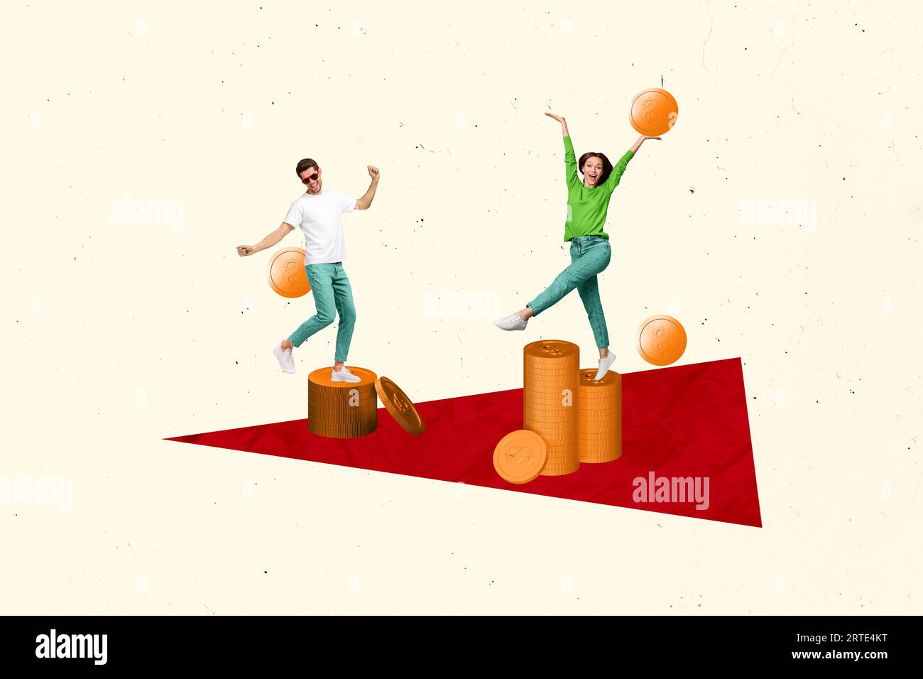 Collage illustration startup concept picture of two business partners ...