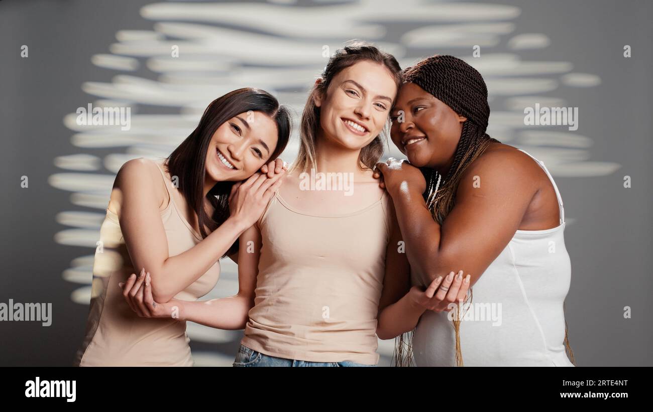 Interracial Friends Expressing Body Acceptance And Woman Power Feeling