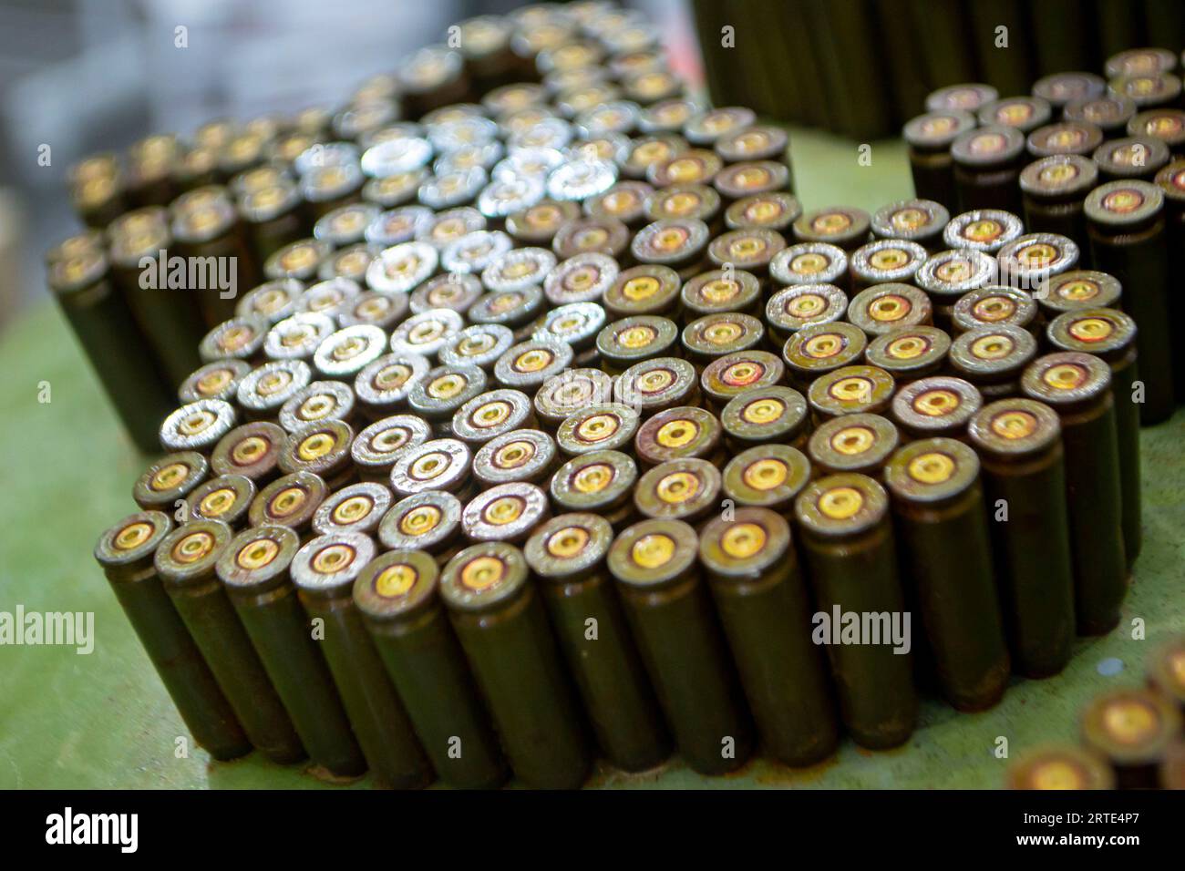 Object made up of spent used cartridge cases. Lots used shells from ...