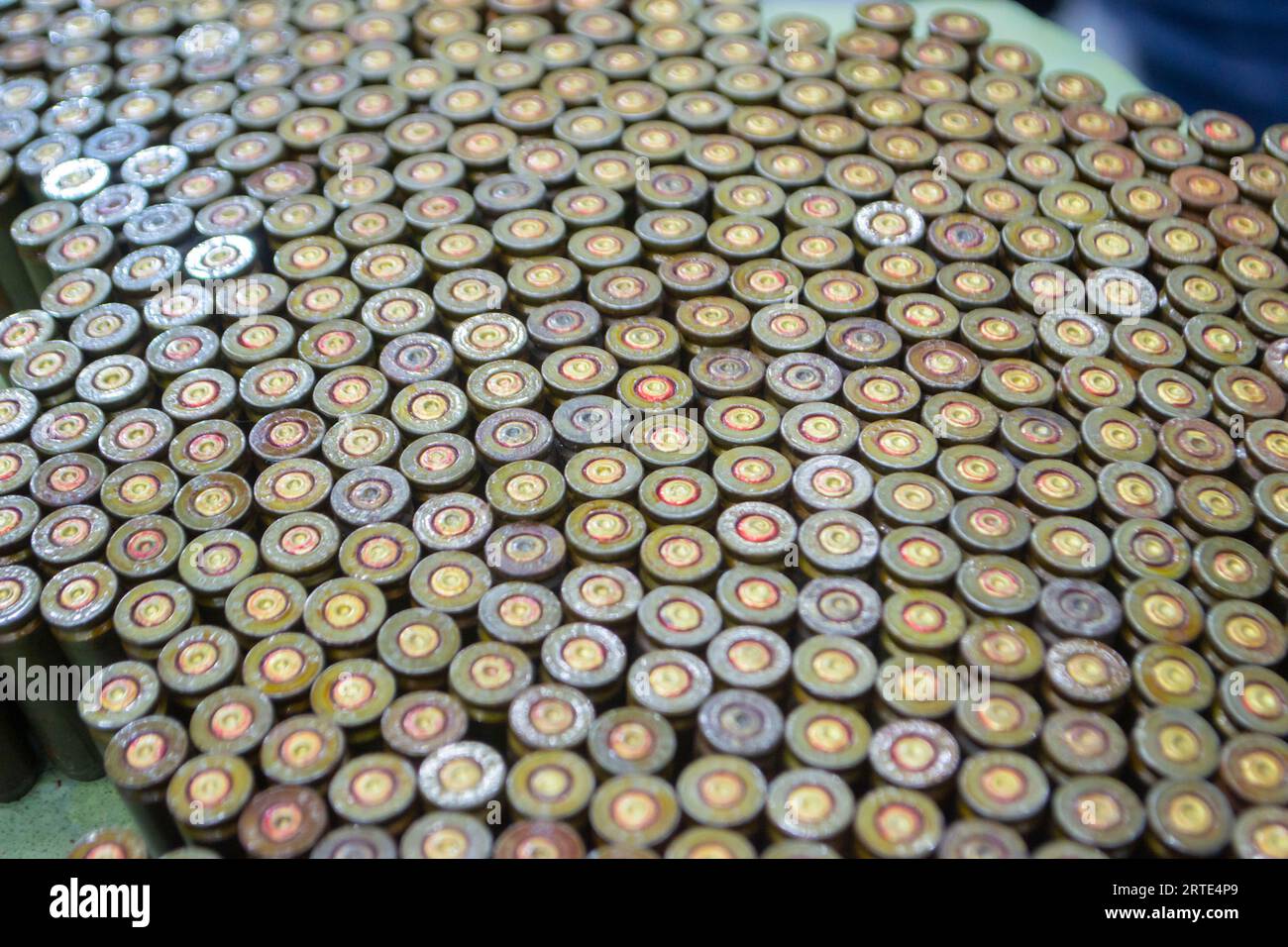 Object made up of spent used cartridge cases. Lots used shells from ...