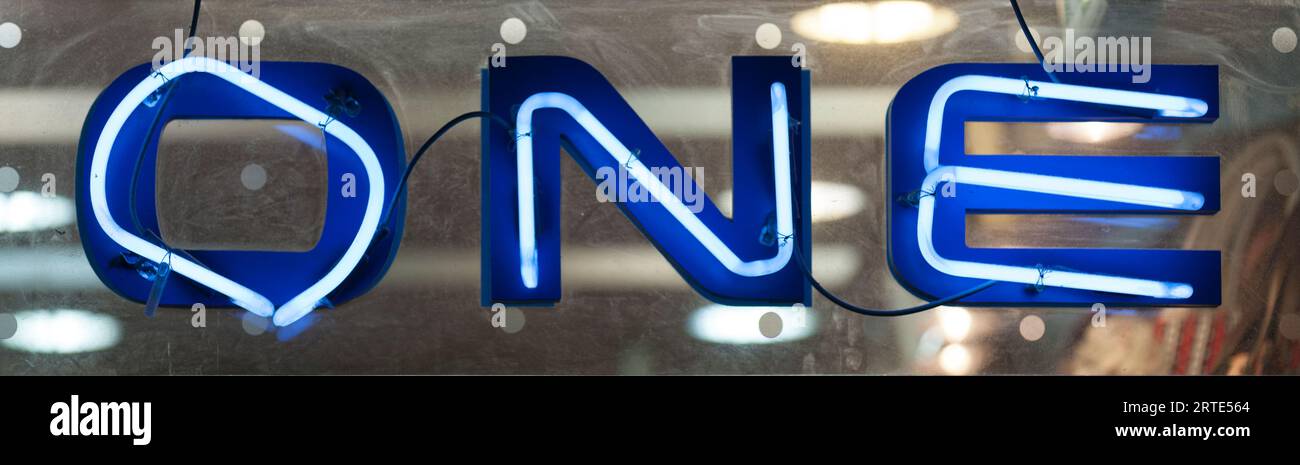 Neon light shaped into the word "One Stock Photo - Alamy
