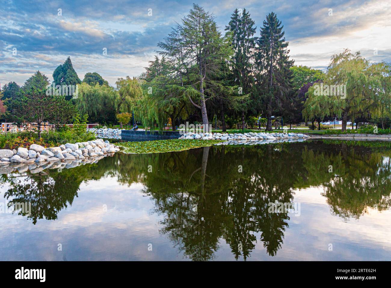 Overall eveing view of minoru Lakes Park in Richmond British Columbia ...