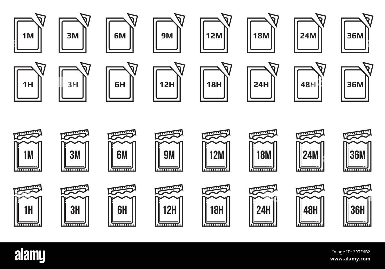 Pao Icons Period After Open Expiration Symbols Sachet Bag Or Packet Packaging Vector