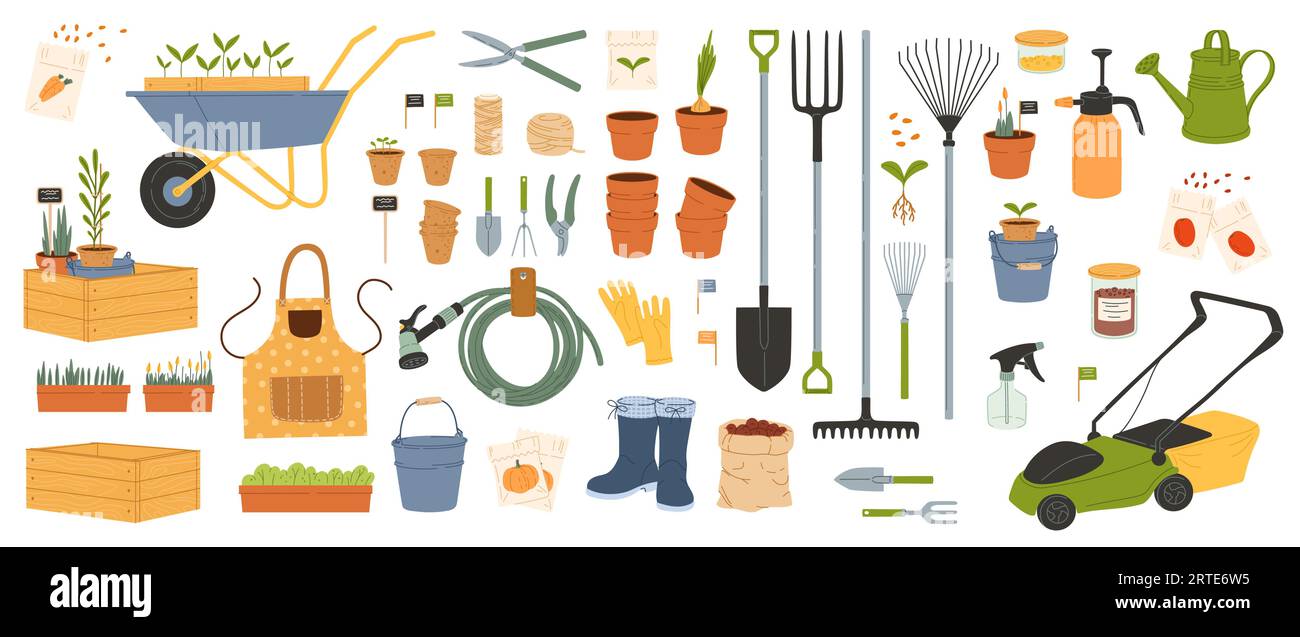 Farmer and gardening tools, agriculture farming equipment, vector icons ...