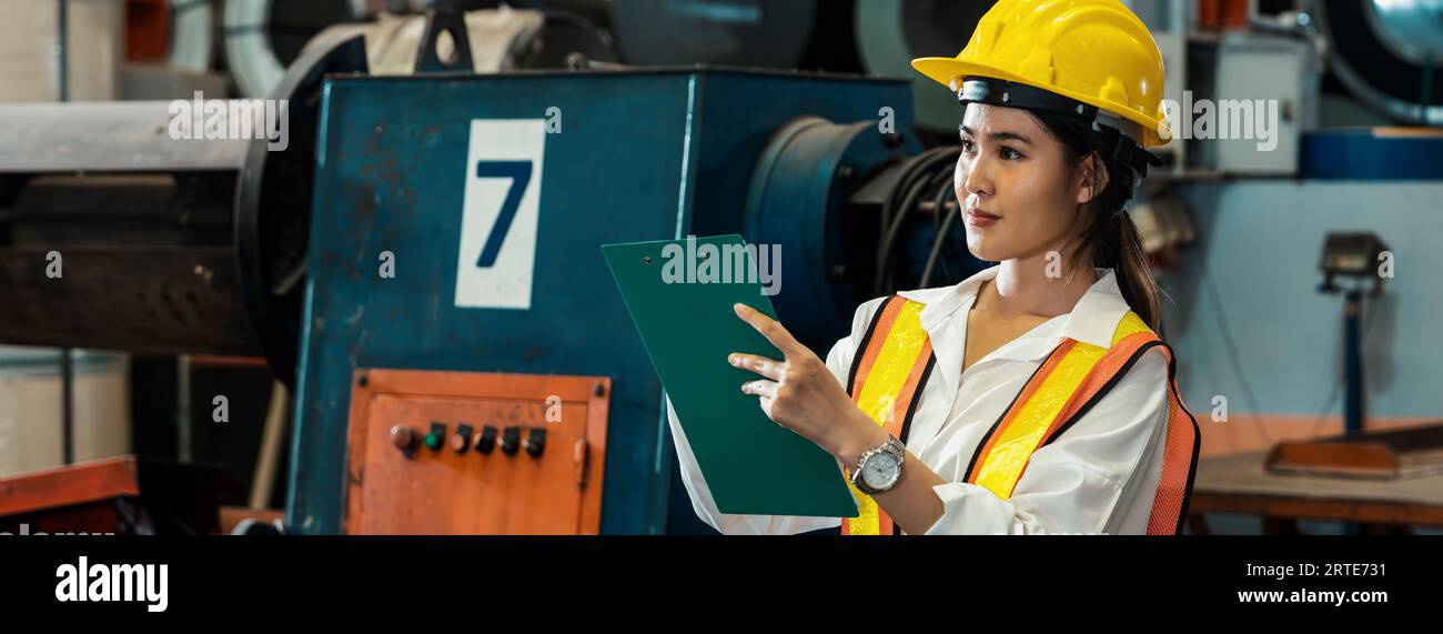 Metalwork manufacturing factory inspection, female engineer inspector ...