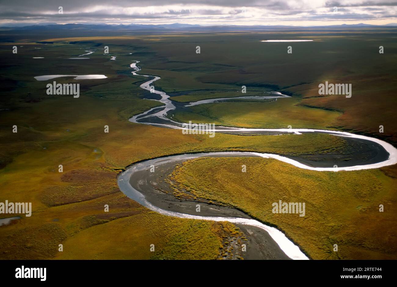 Aerial view of the Colville River; North Slope, Alaska, United States ...