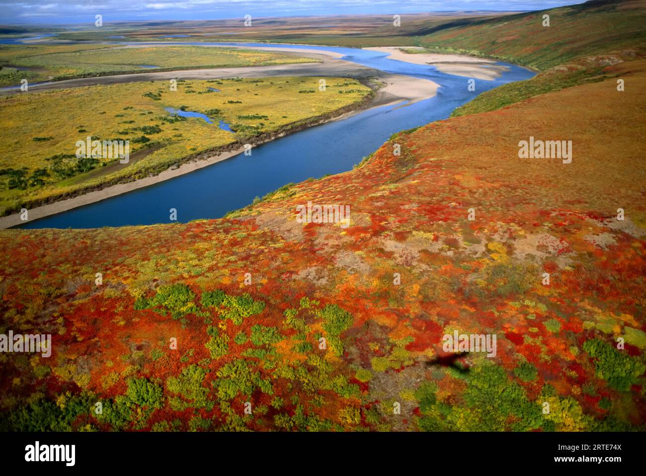 Aerial view of the Colville River in autumn; North Slope, Alaska ...