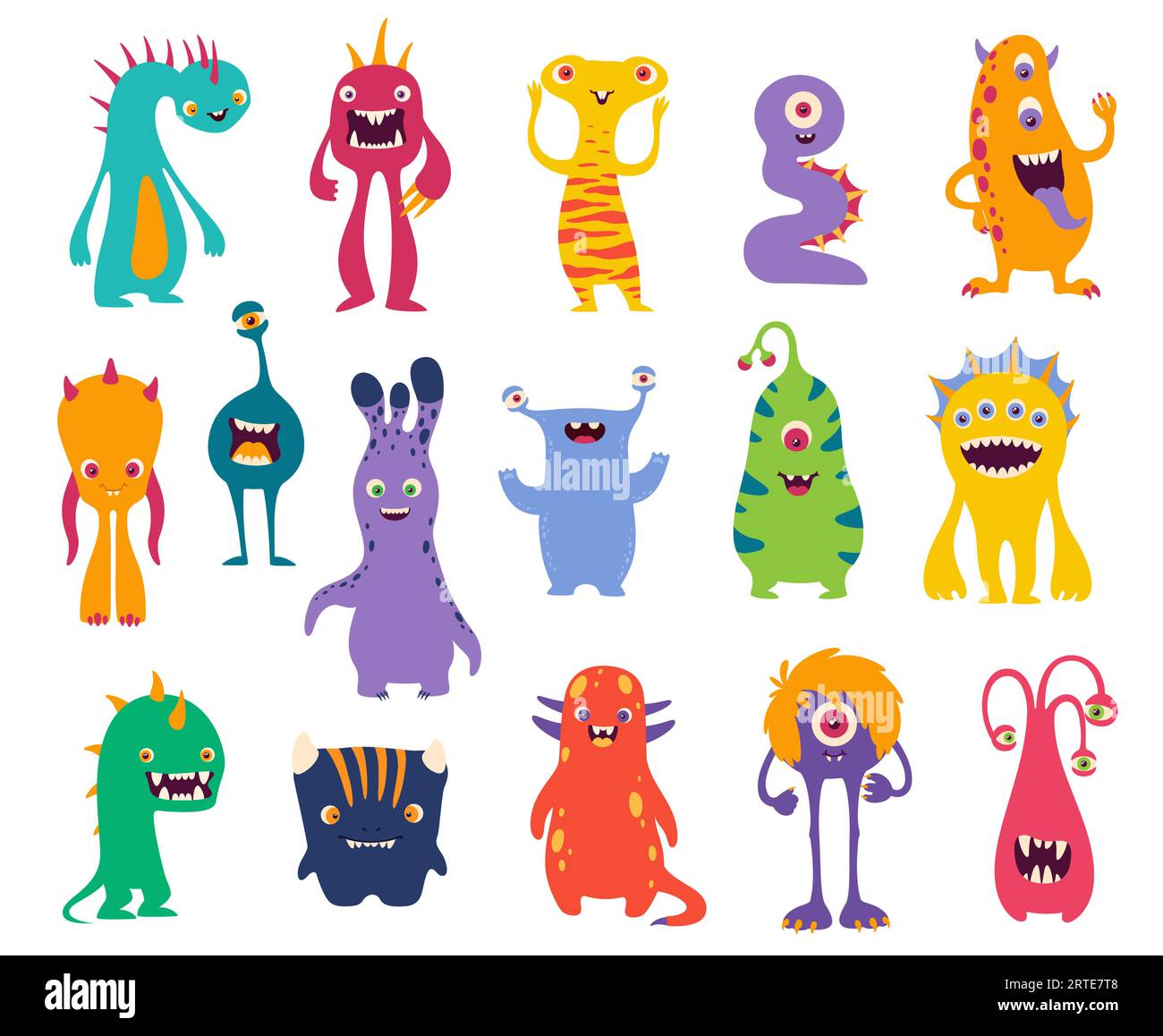 Cartoon funny monsters, cute characters of vector alien animals and ...