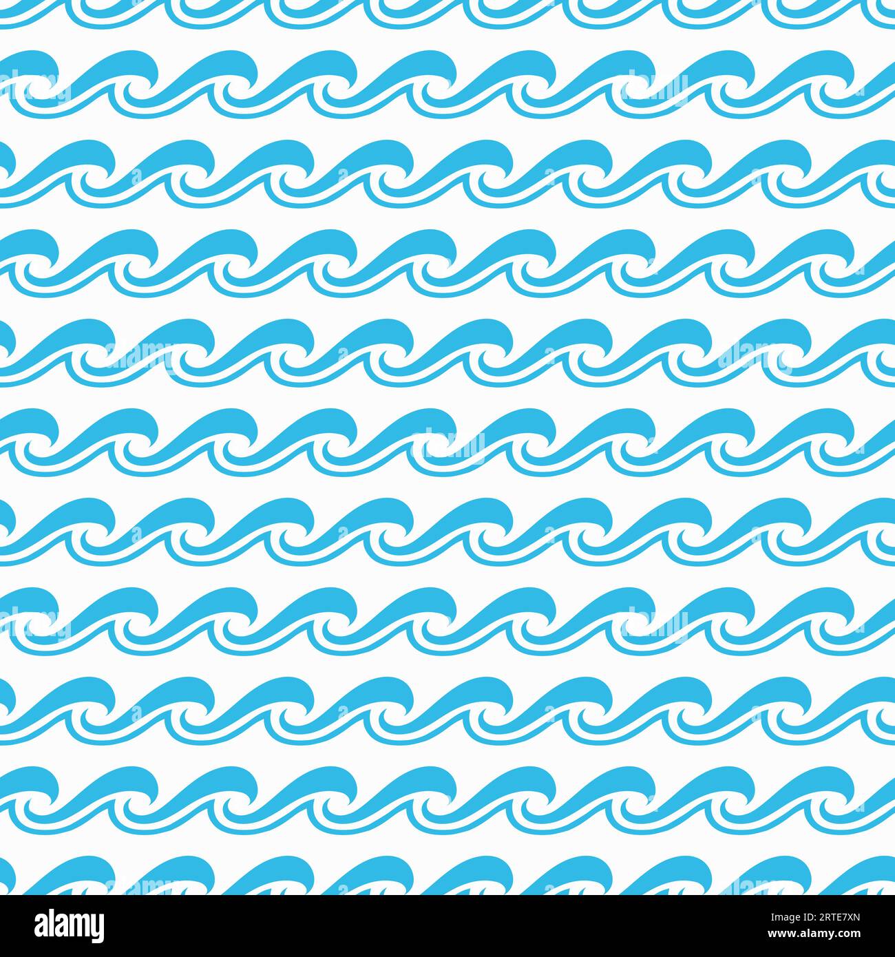 Sea and ocean surf wave seamless pattern of curly blue wavy tides ...