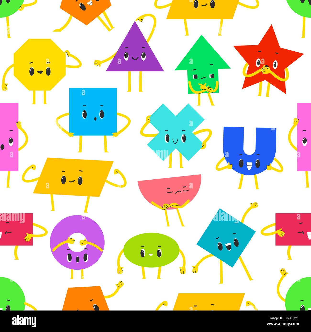 Math shape characters seamless pattern, cartoon geometric figures ...