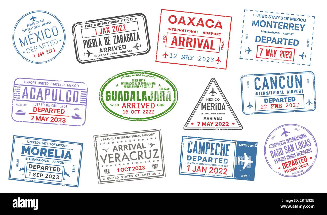 Passport travel stamps of Mexico country. Journey visa of mexican ...